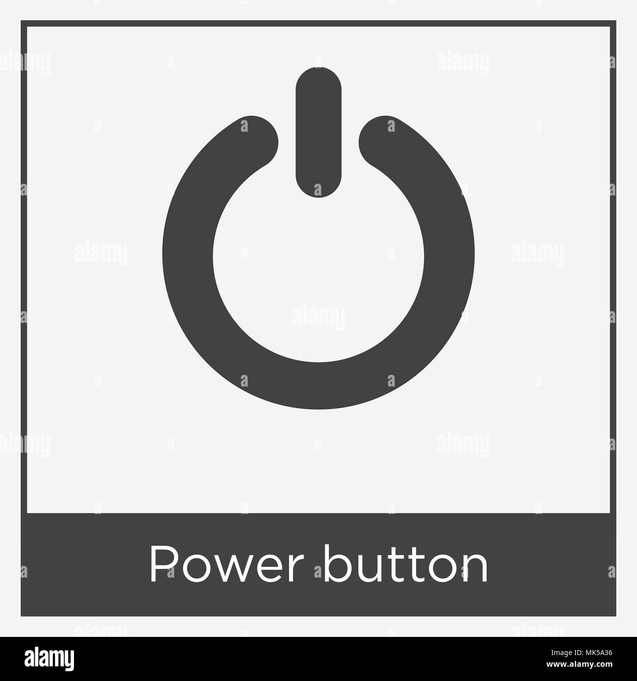Power button icon isolated on white background with gray frame, sign ...
