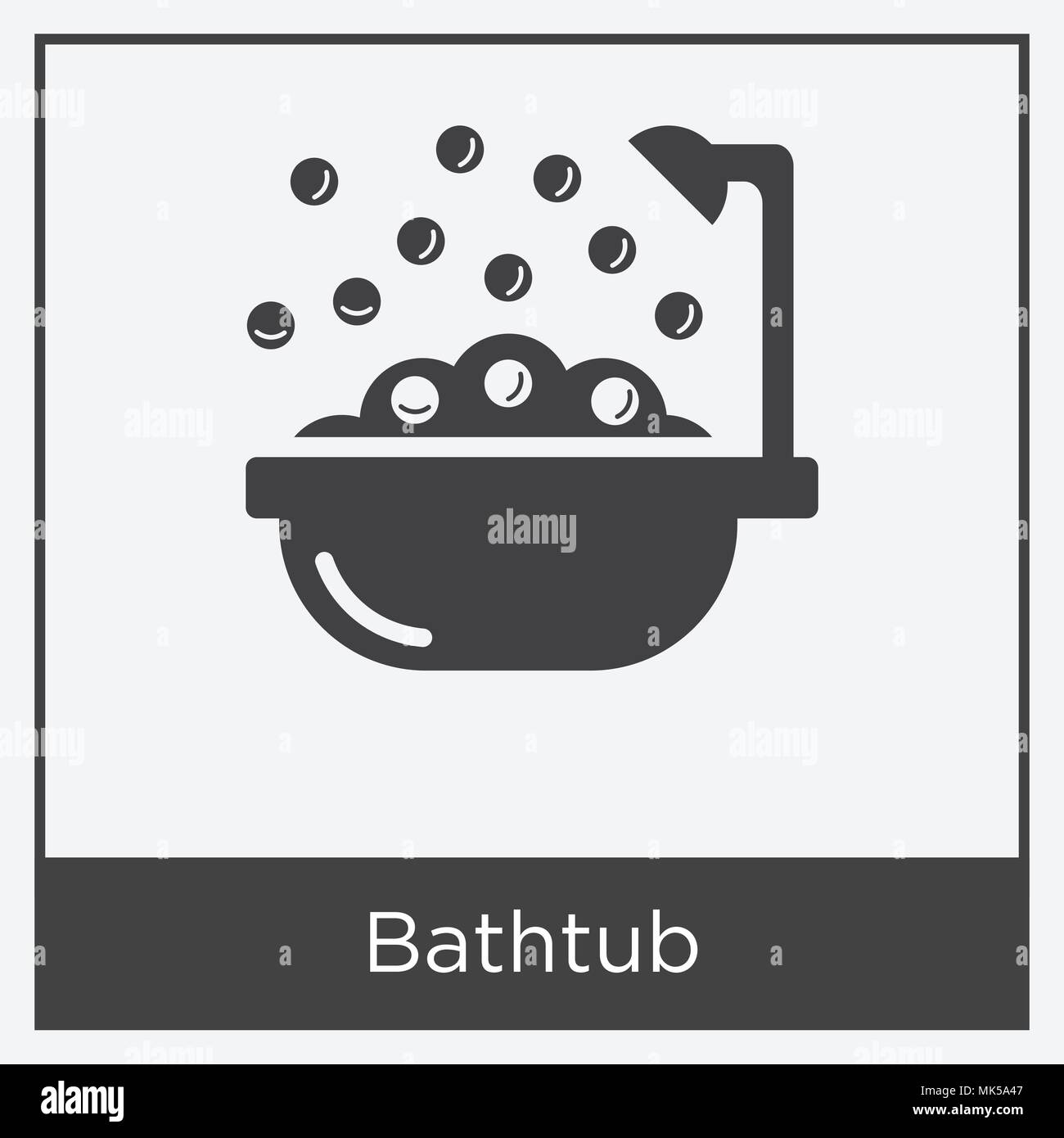 Bathtub icon isolated on white background with gray frame, sign and ...