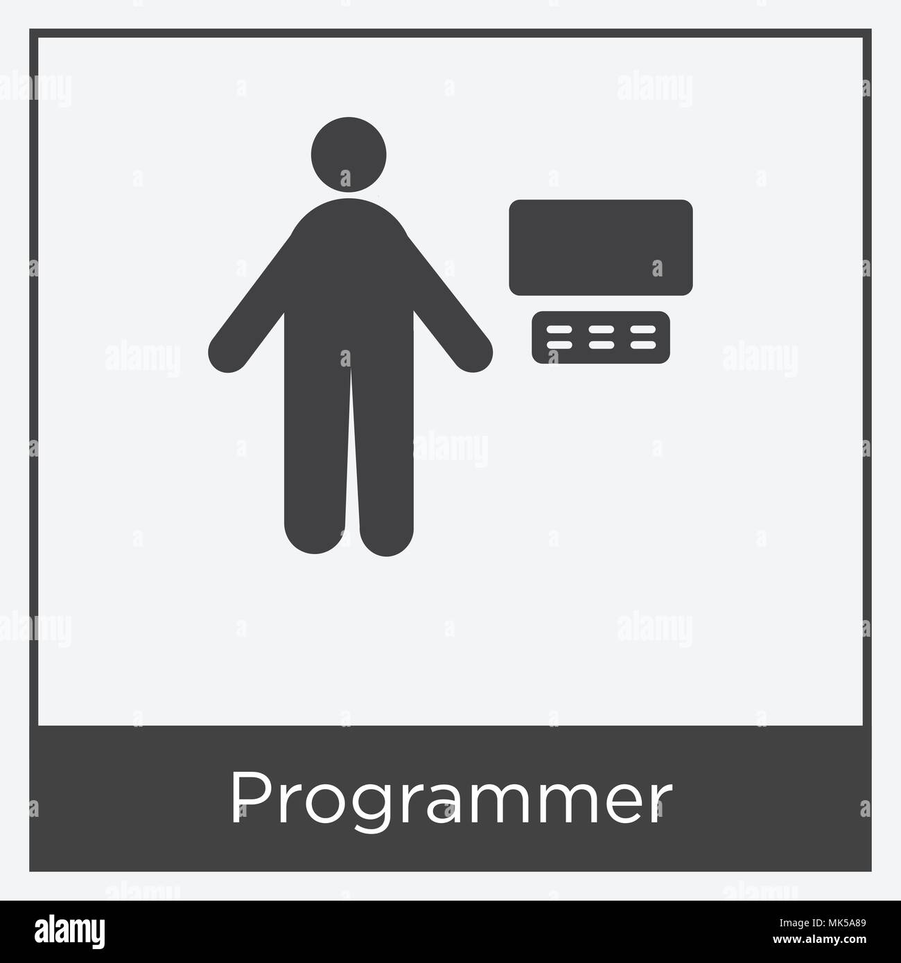 Programmer icon isolated on white background with gray frame, sign and ...