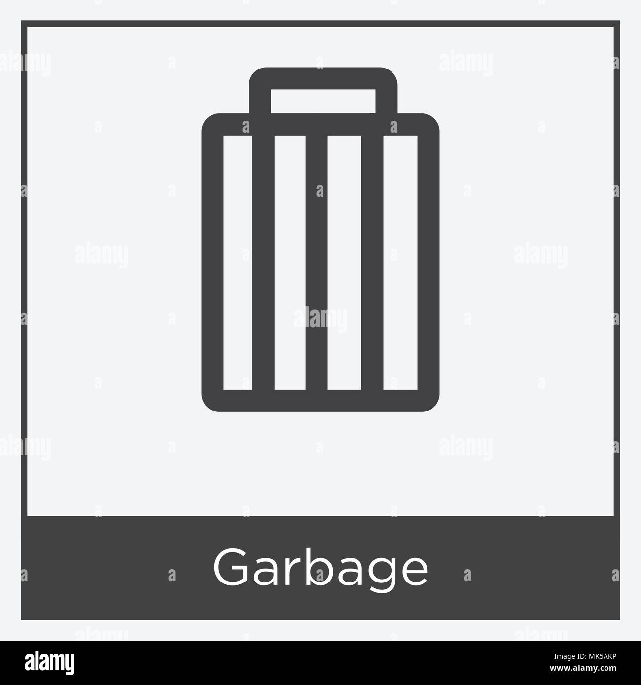 Garbage icon isolated on white background with gray frame, sign and ...