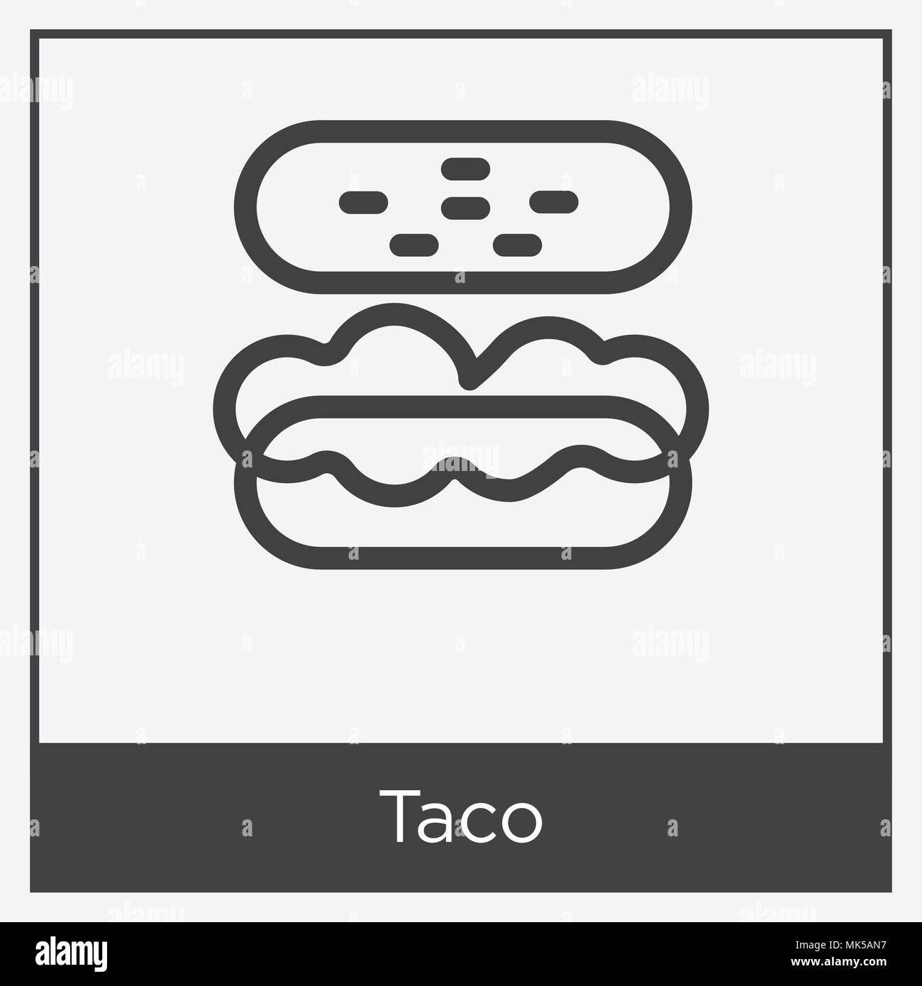 Taco icon isolated on white background with gray frame, sign and symbol ...
