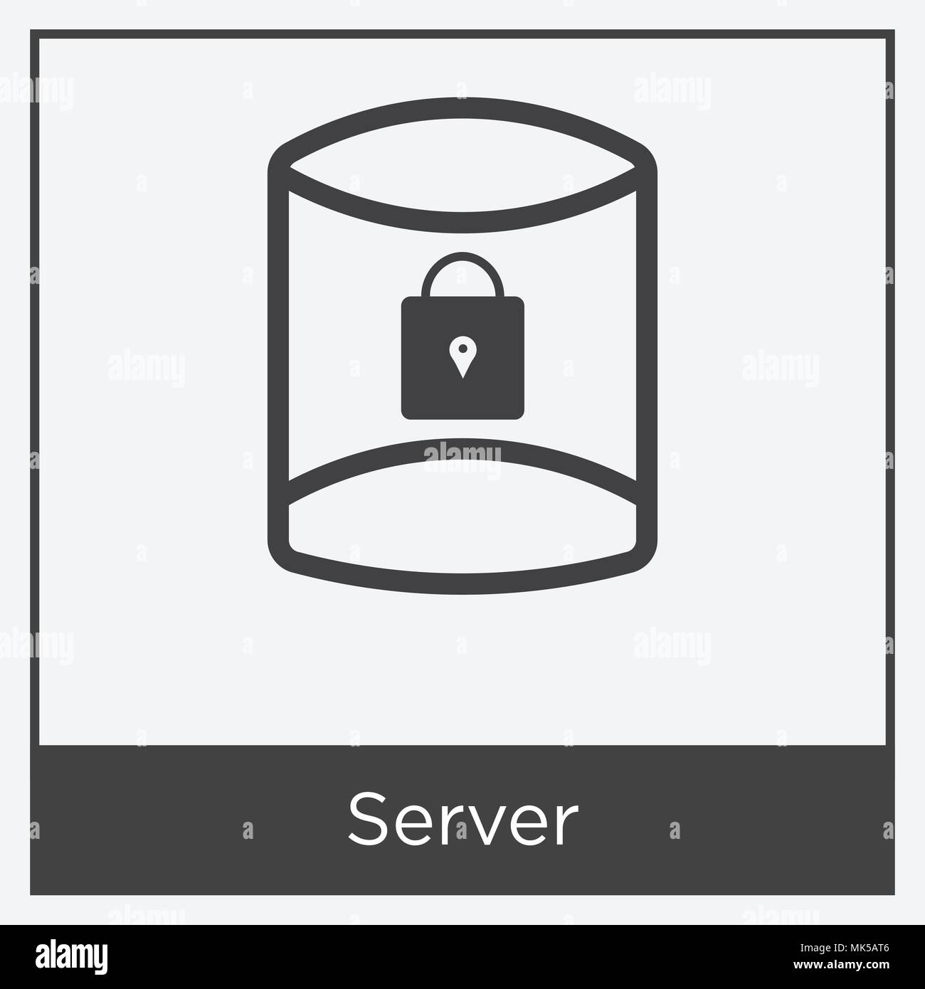Server icon isolated on white background with gray frame, sign and ...
