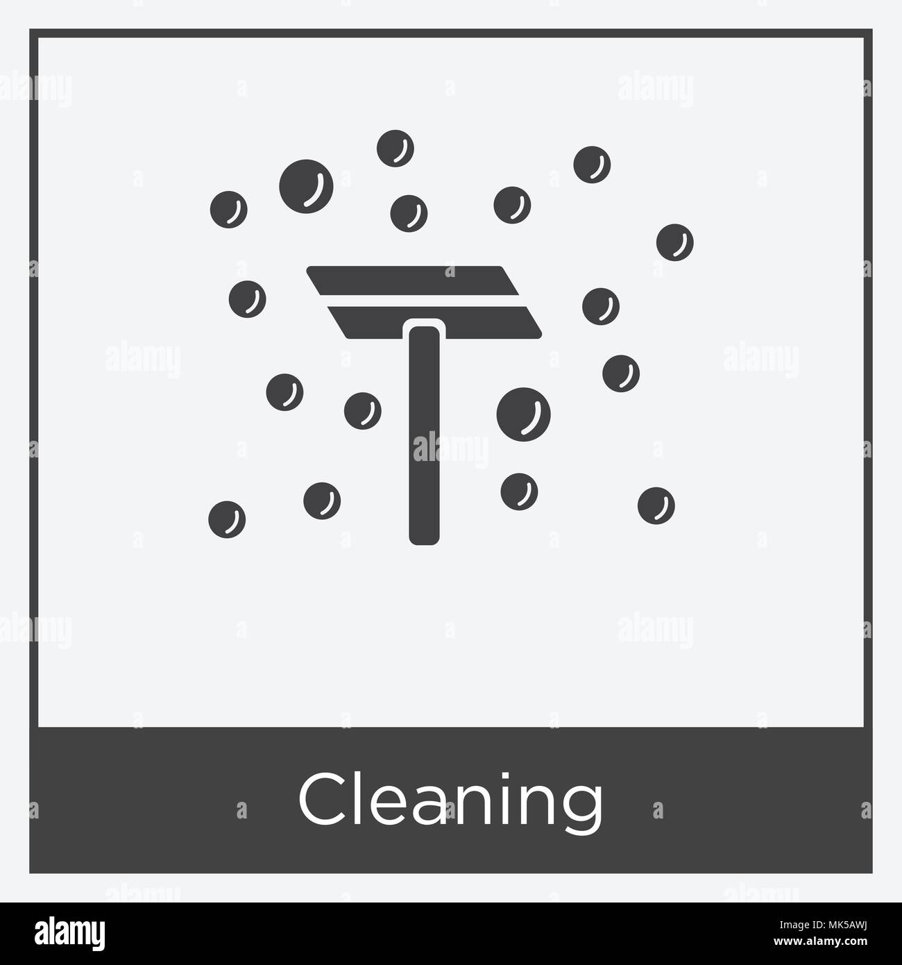 Cleaning icon isolated on white background with gray frame, sign and ...