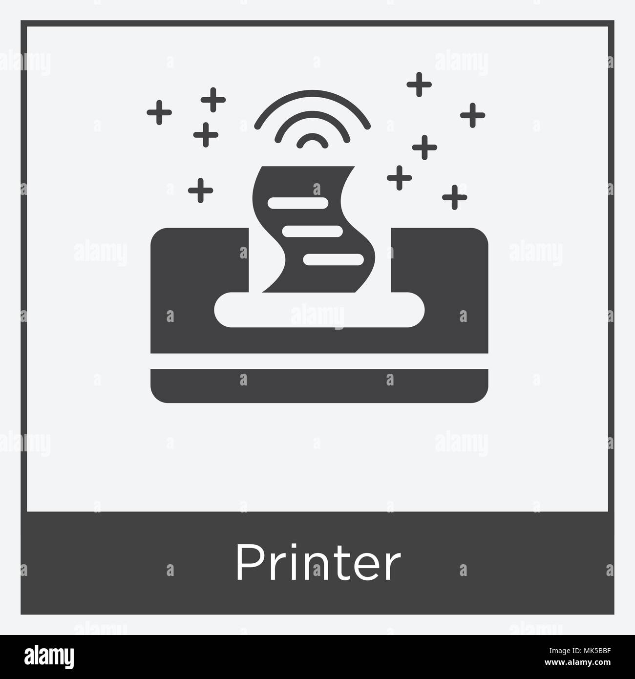 Printer icon isolated on white background with gray frame, sign and ...