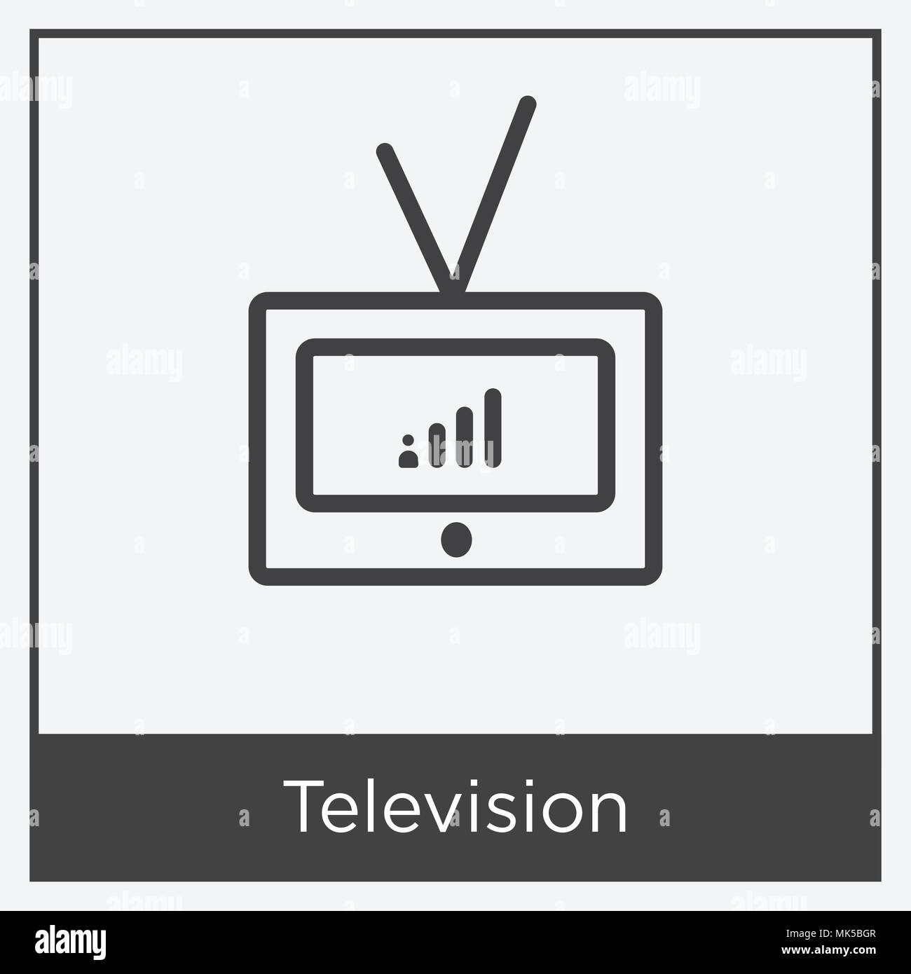 Television icon isolated on white background with gray frame, sign and ...