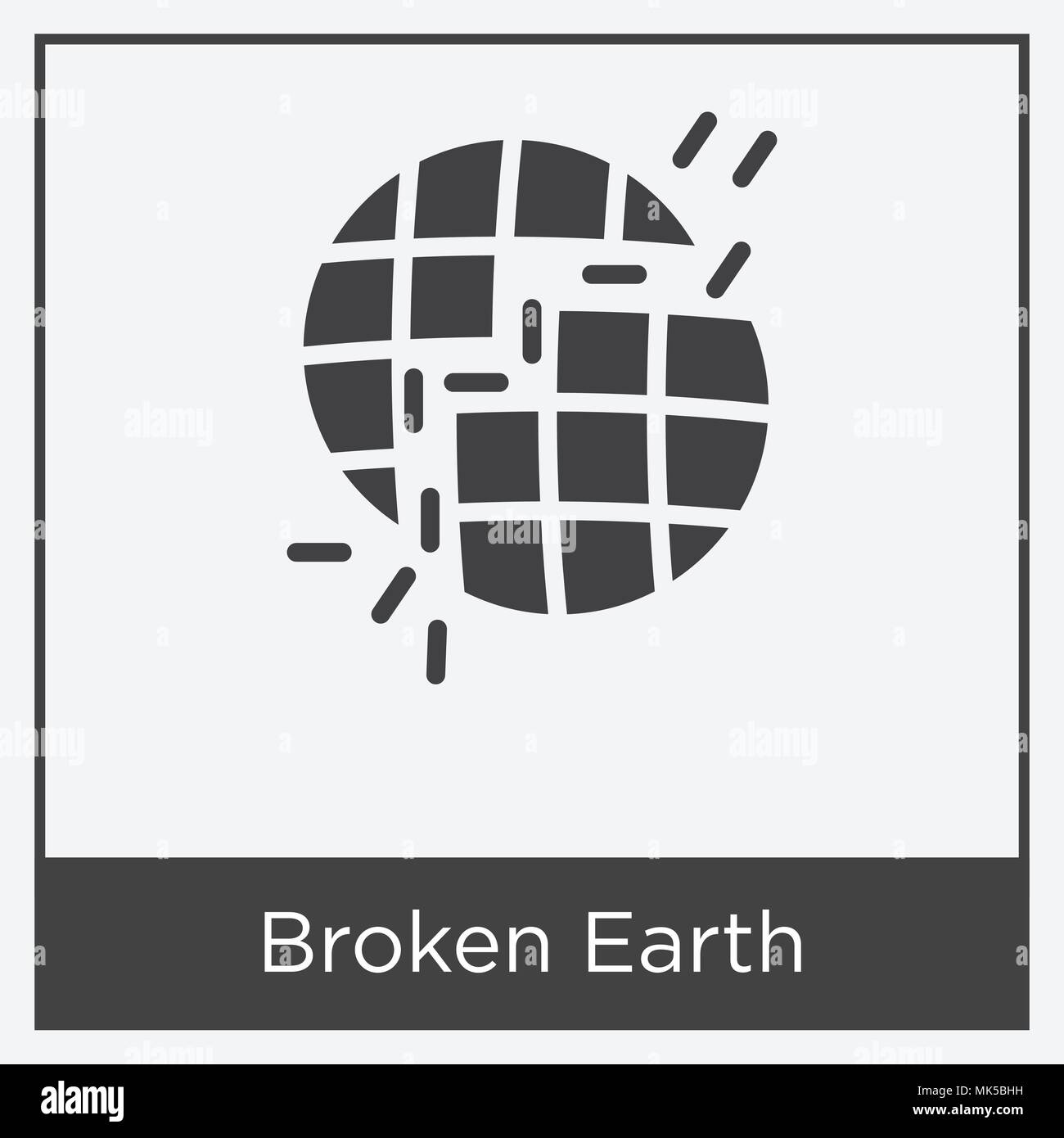 Broken Earth icon isolated on white background with gray frame, sign ...