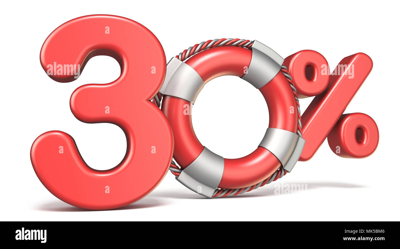 Life buoy 30 percent sign 3D render illustration isolated on white background Stock Photo - Alamy