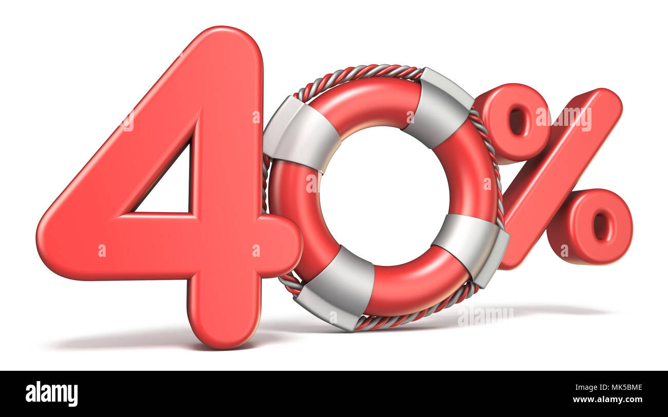 Life buoy 40 percent sign 3D render illustration isolated on white ...