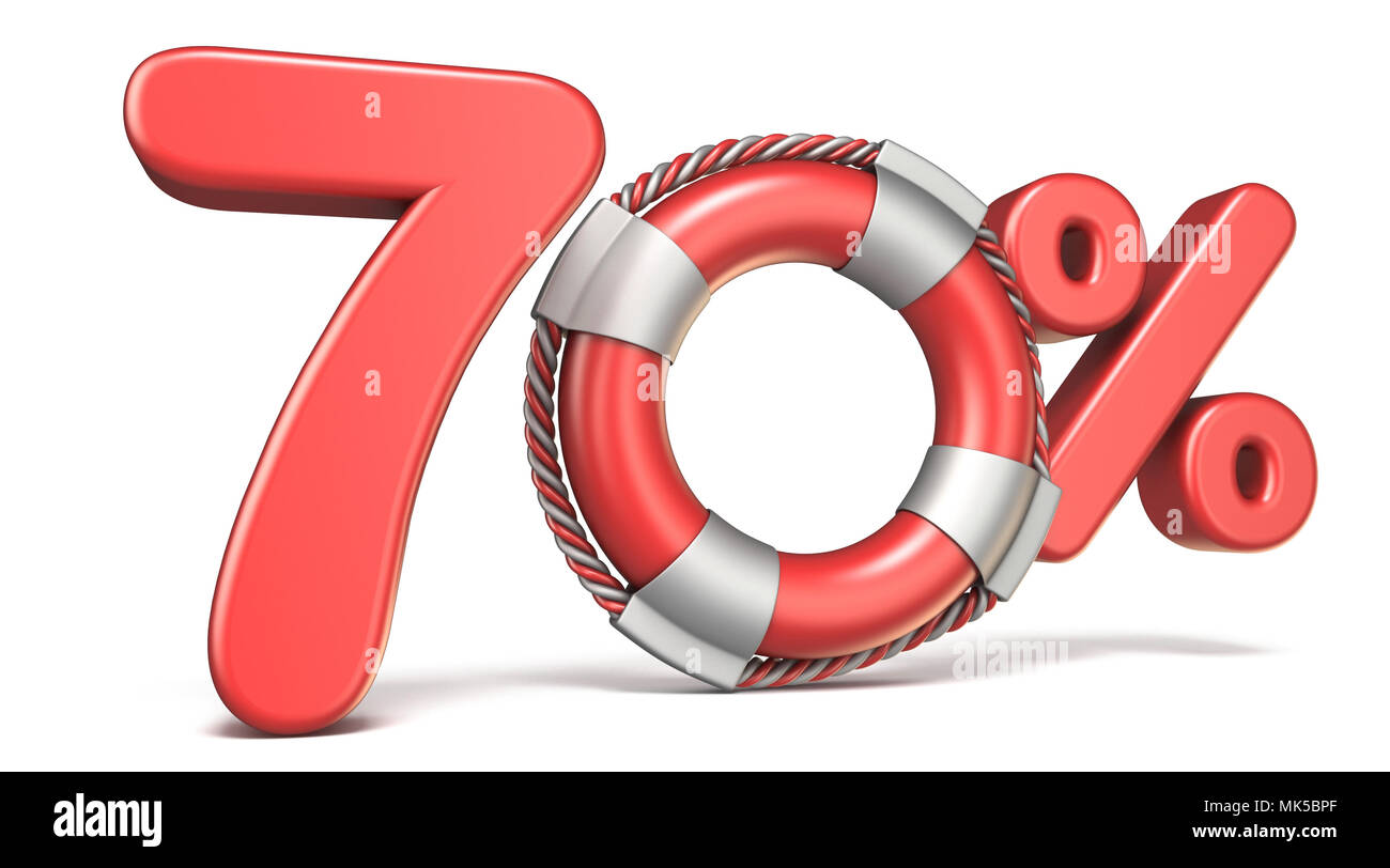 Life buoy 70 percent sign 3D render illustration isolated on white ...