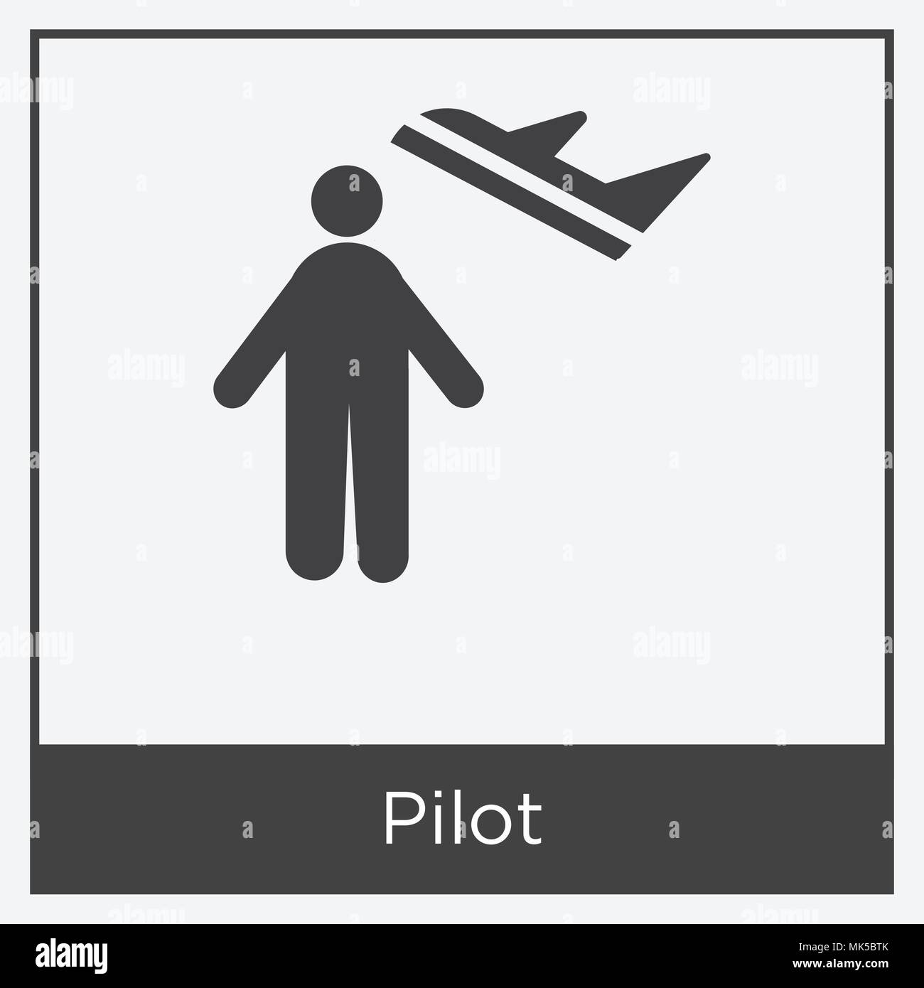 Pilot icon isolated on white background with gray frame, sign and ...