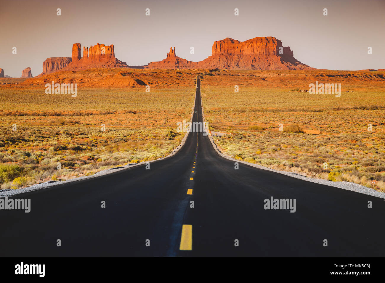 Classic panorama view of historic U.S. Route 163 running through famous ...