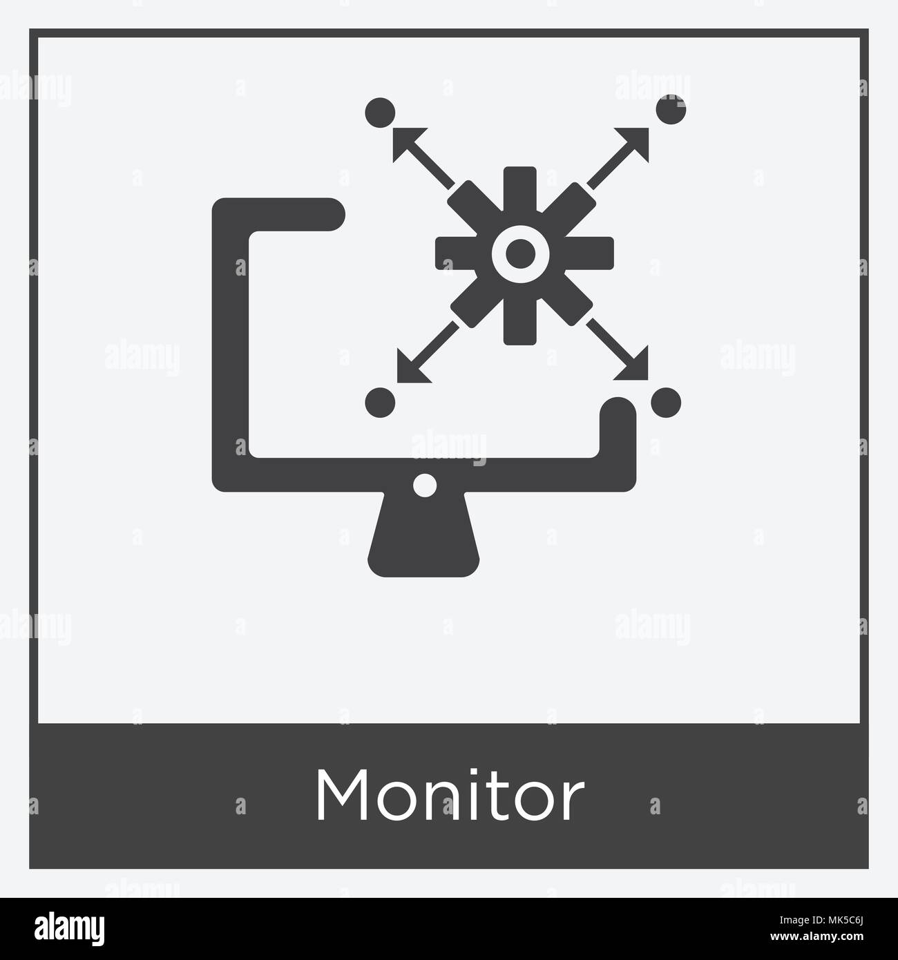 Monitor icon isolated on white background with gray frame, sign and ...