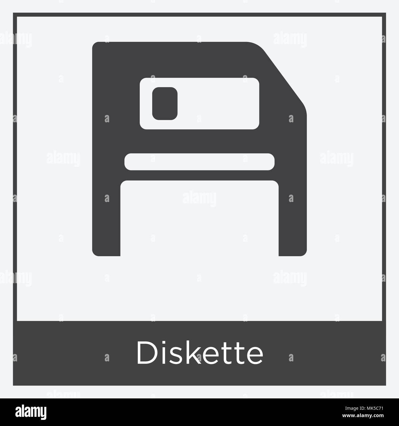 Diskette icon isolated on white background with gray frame, sign and ...