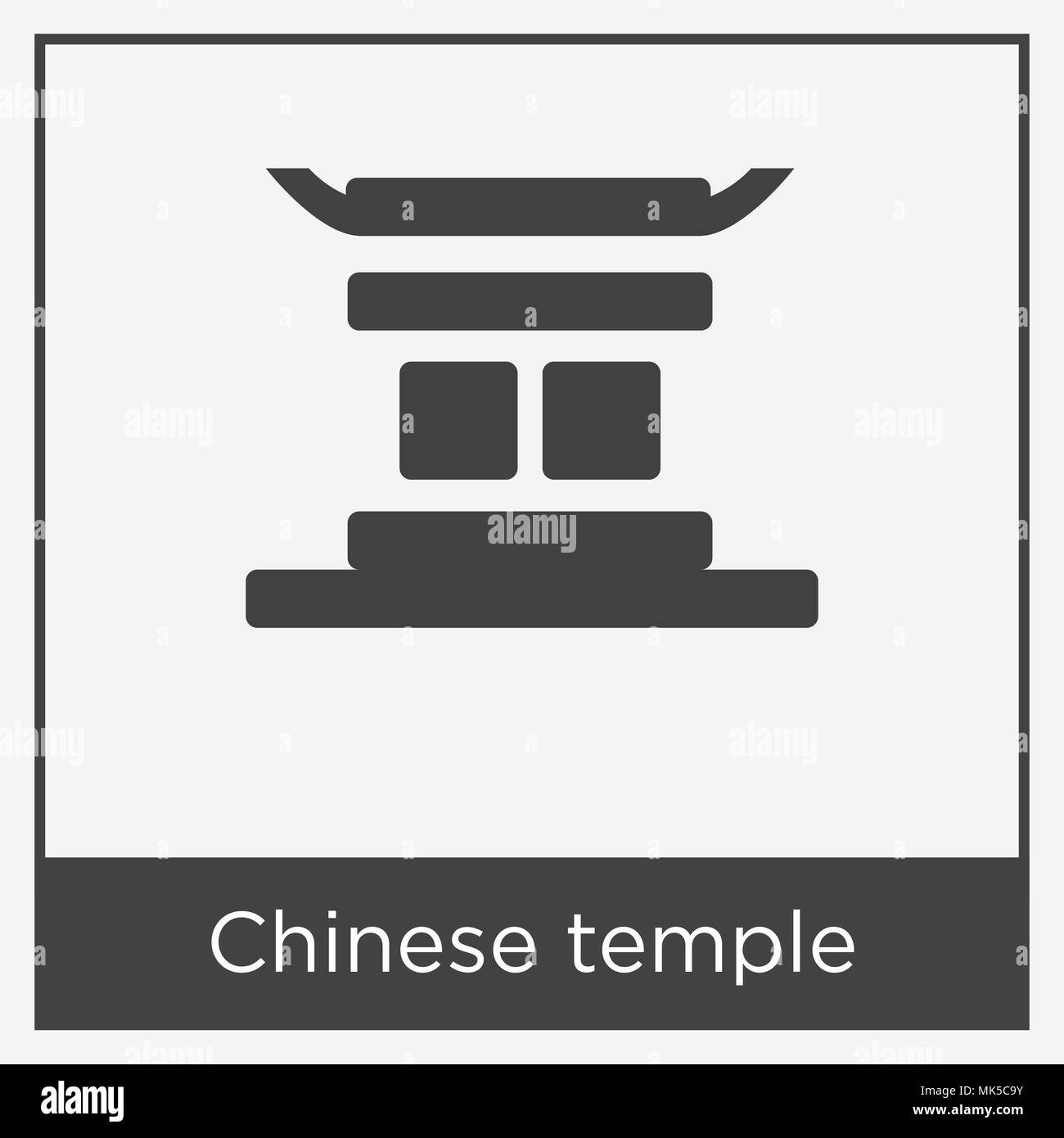 Chinese temple icon isolated on white background with gray frame, sign ...