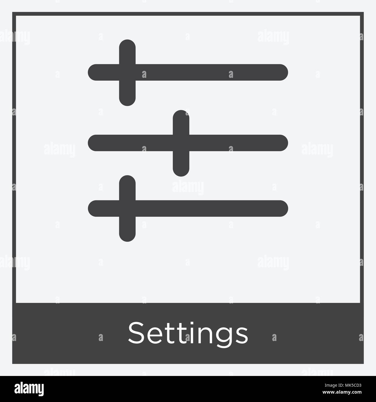 Settings icon isolated on white background with gray frame, sign and ...