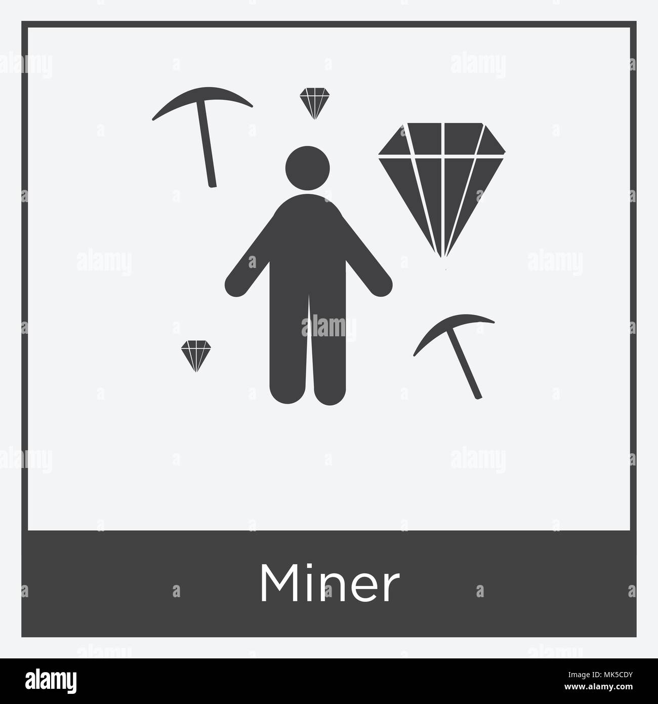 Miner icon isolated on white background with gray frame, sign and ...