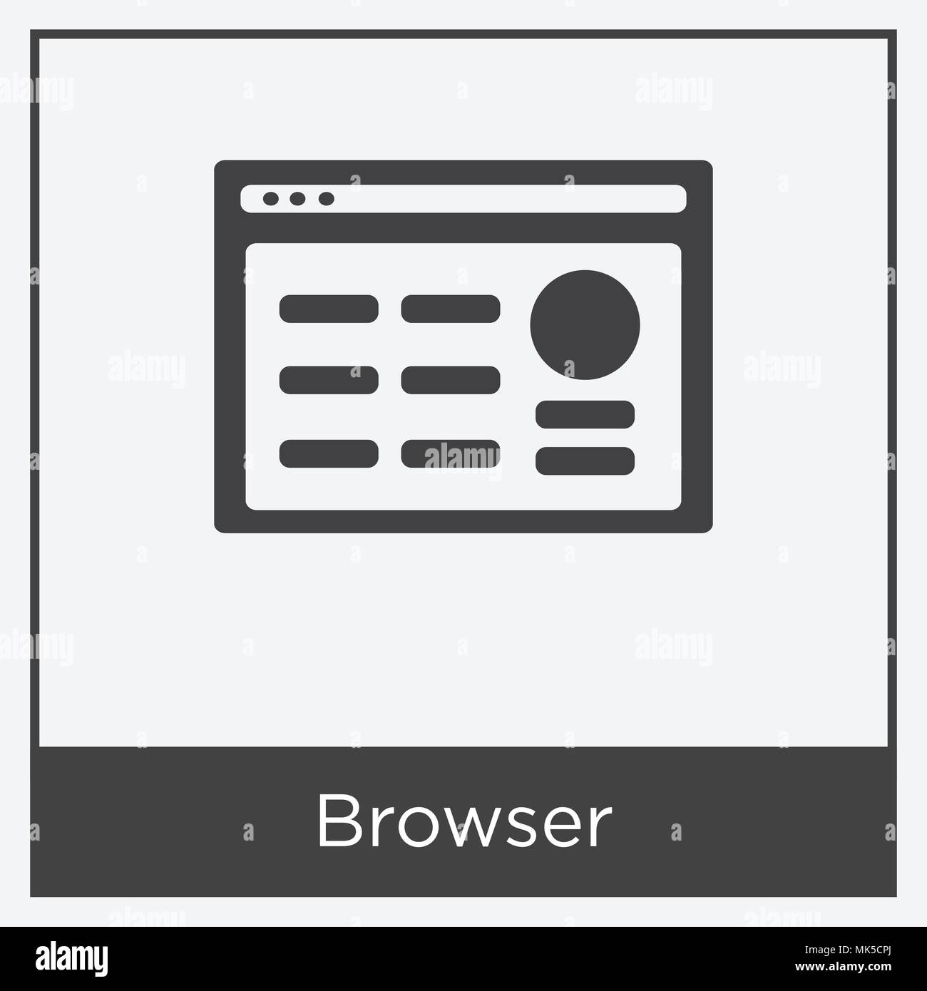 Browser icon isolated on white background with gray frame, sign and ...