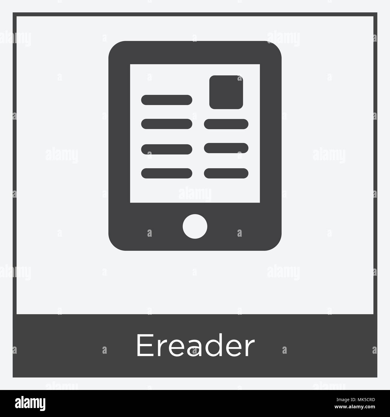 Ereader icon isolated on white background with gray frame, sign and ...