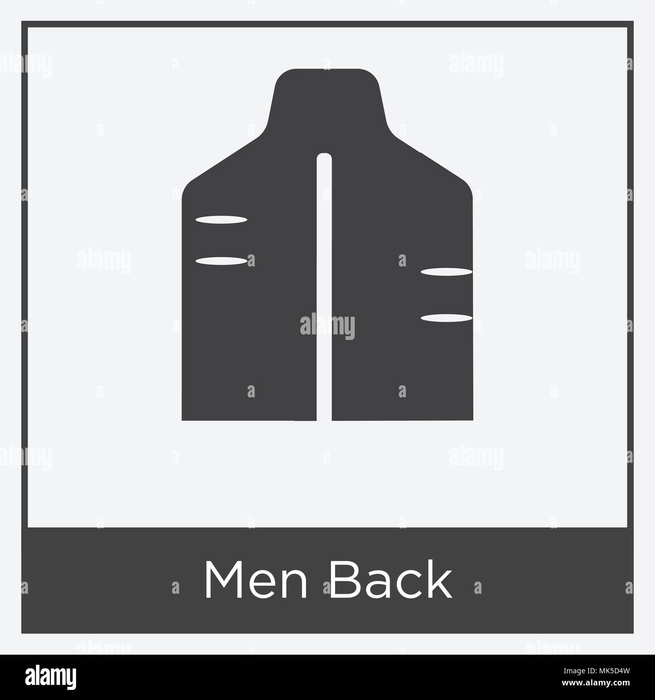 Men Back icon isolated on white background with gray frame, sign and ...