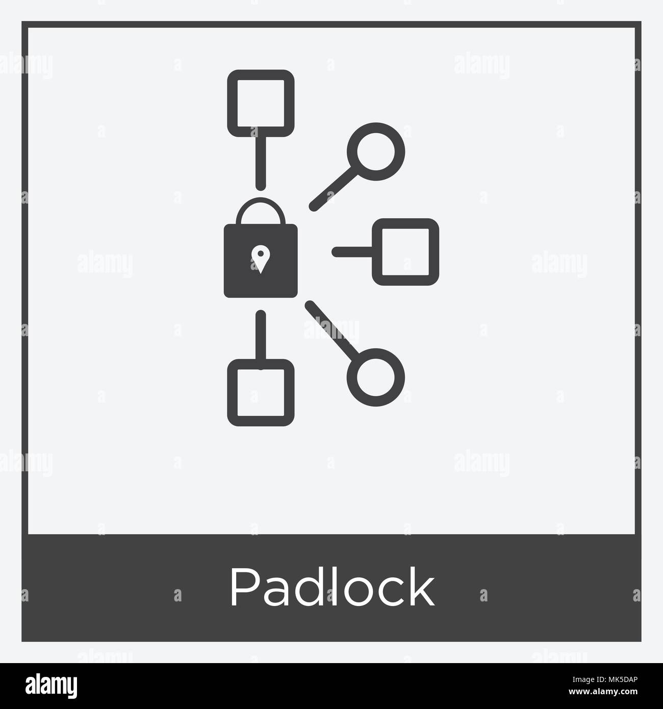 Padlock icon isolated on white background with gray frame, sign and ...