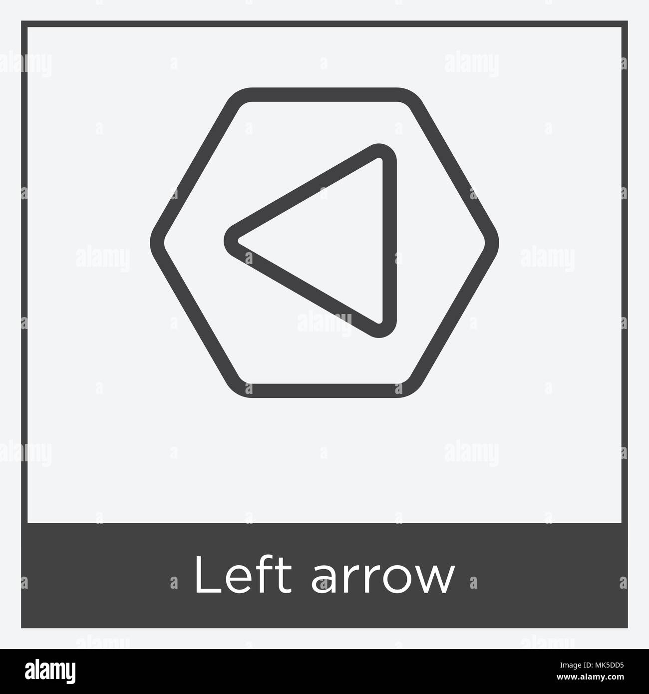 Left arrow icon isolated on white background with gray frame, sign and ...