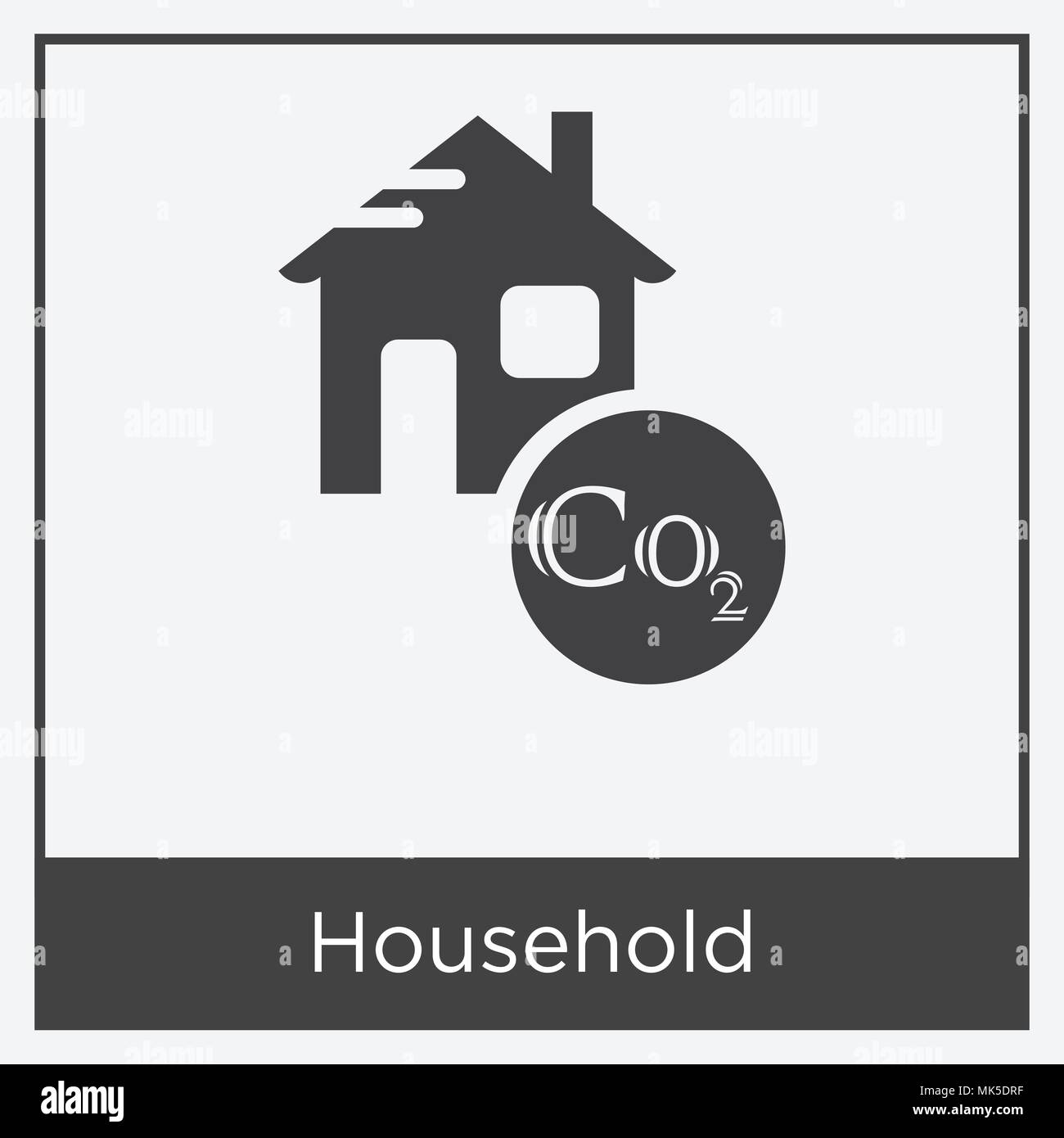 Household icon isolated on white background with gray frame, sign and ...