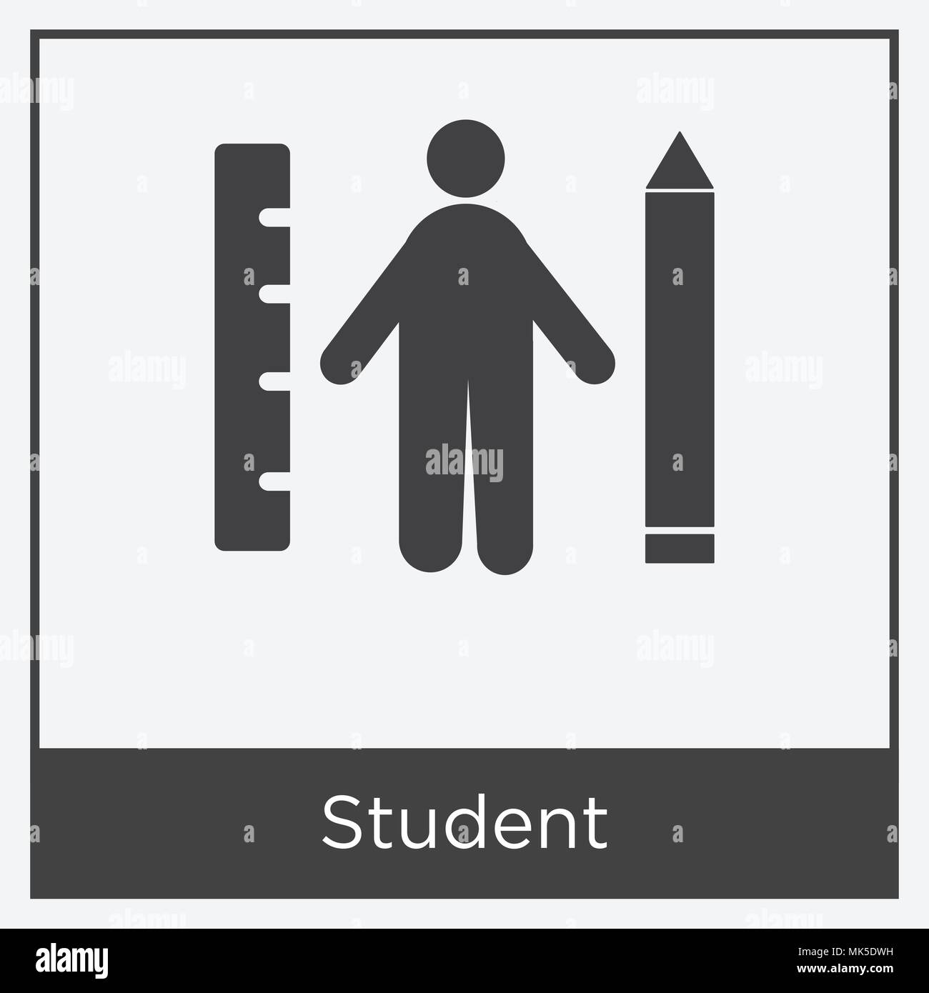 Student icon isolated on white background with gray frame, sign and ...