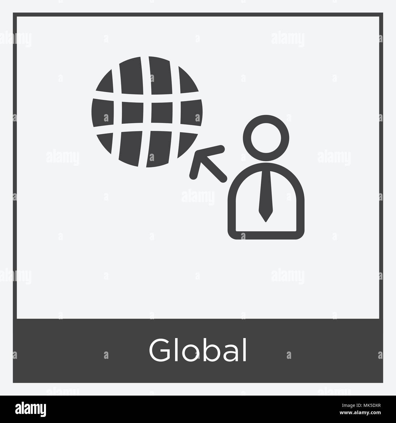 Global icon isolated on white background with gray frame, sign and ...