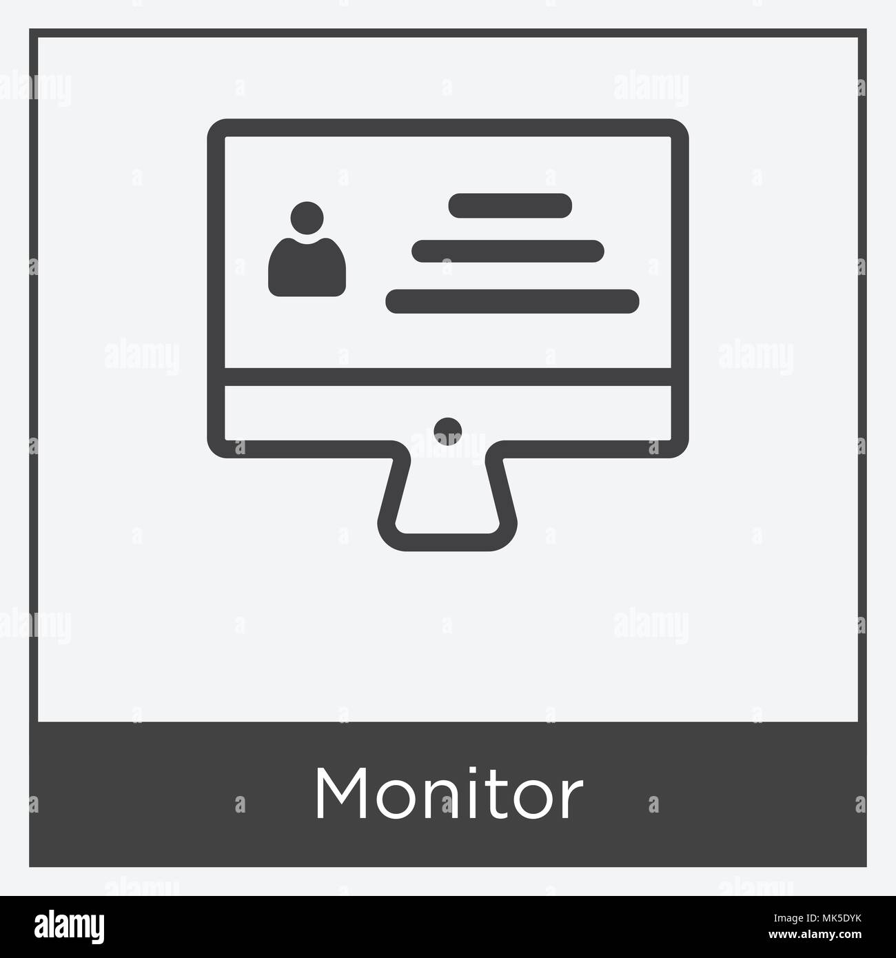 Monitor icon isolated on white background with gray frame, sign and ...