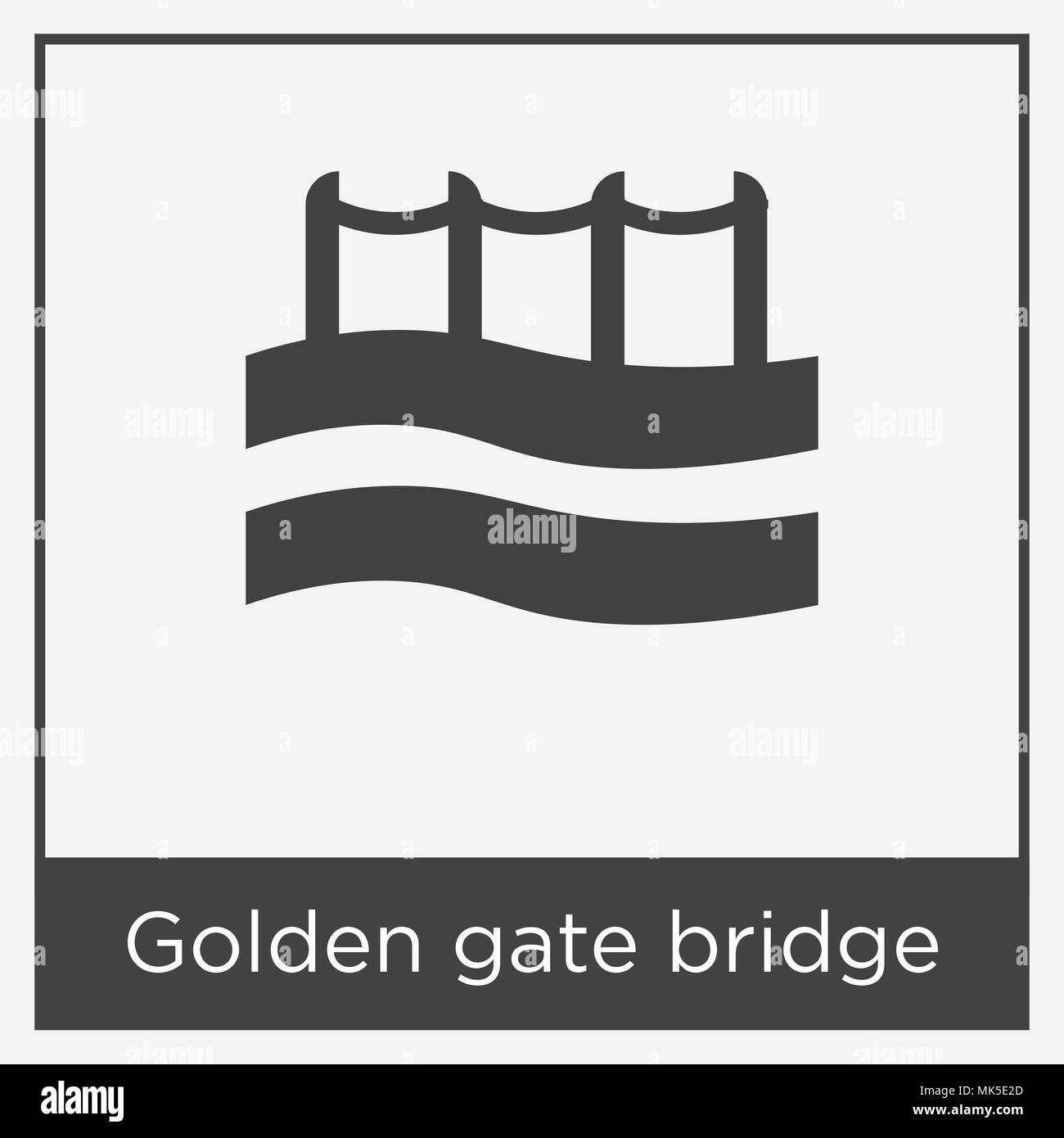 Golden gate bridge icon isolated on white background with gray frame ...