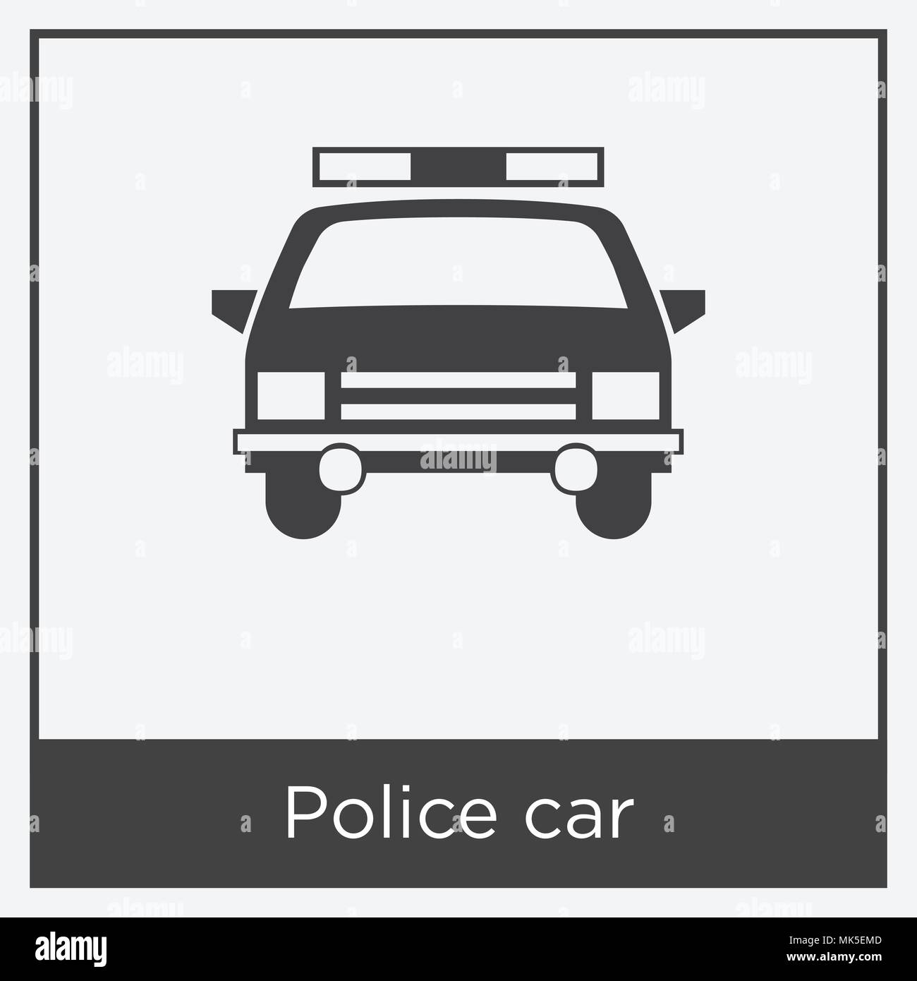 Police car icon isolated on white background with gray frame, sign and ...
