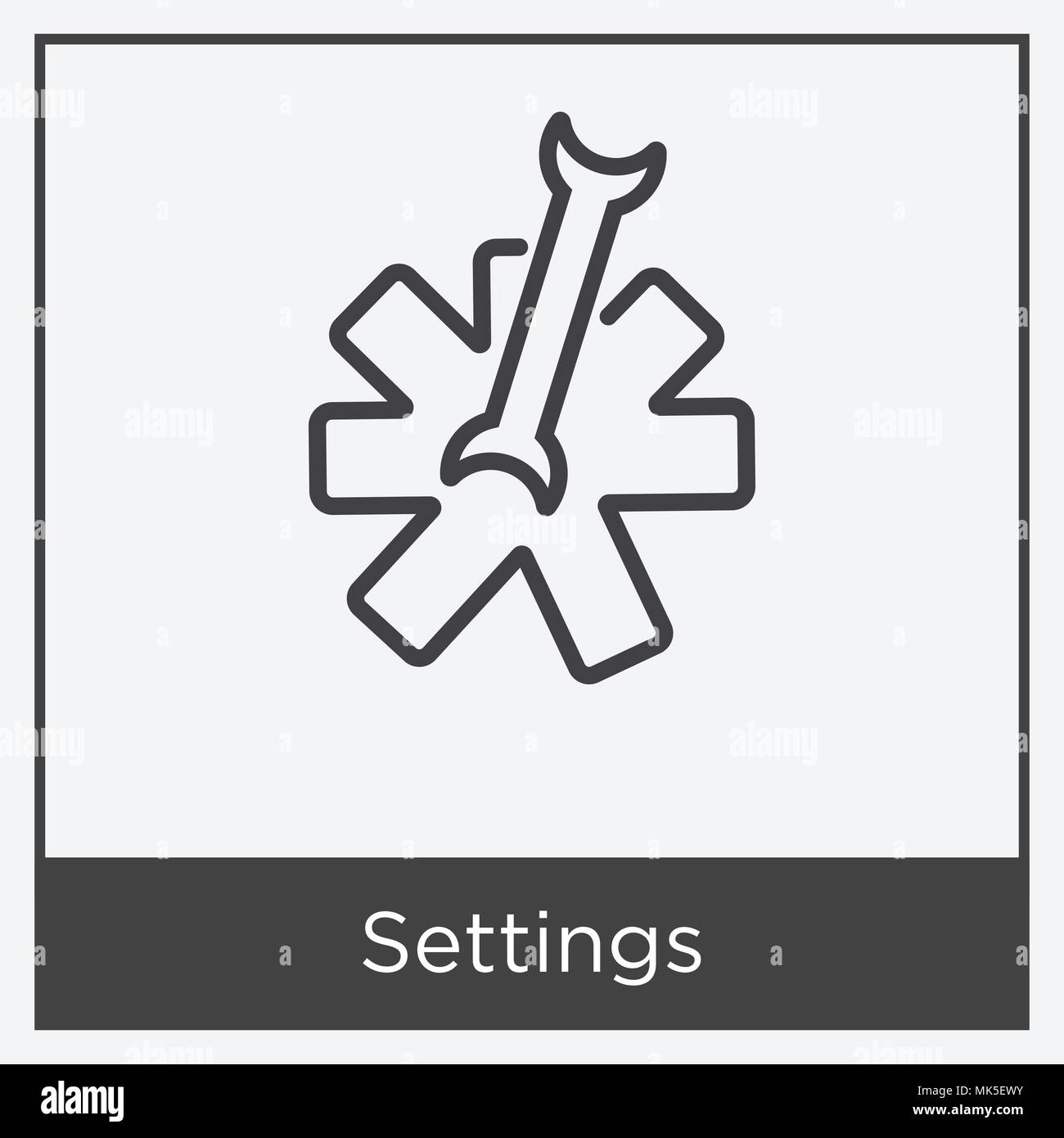 Settings icon isolated on white background with gray frame, sign and ...