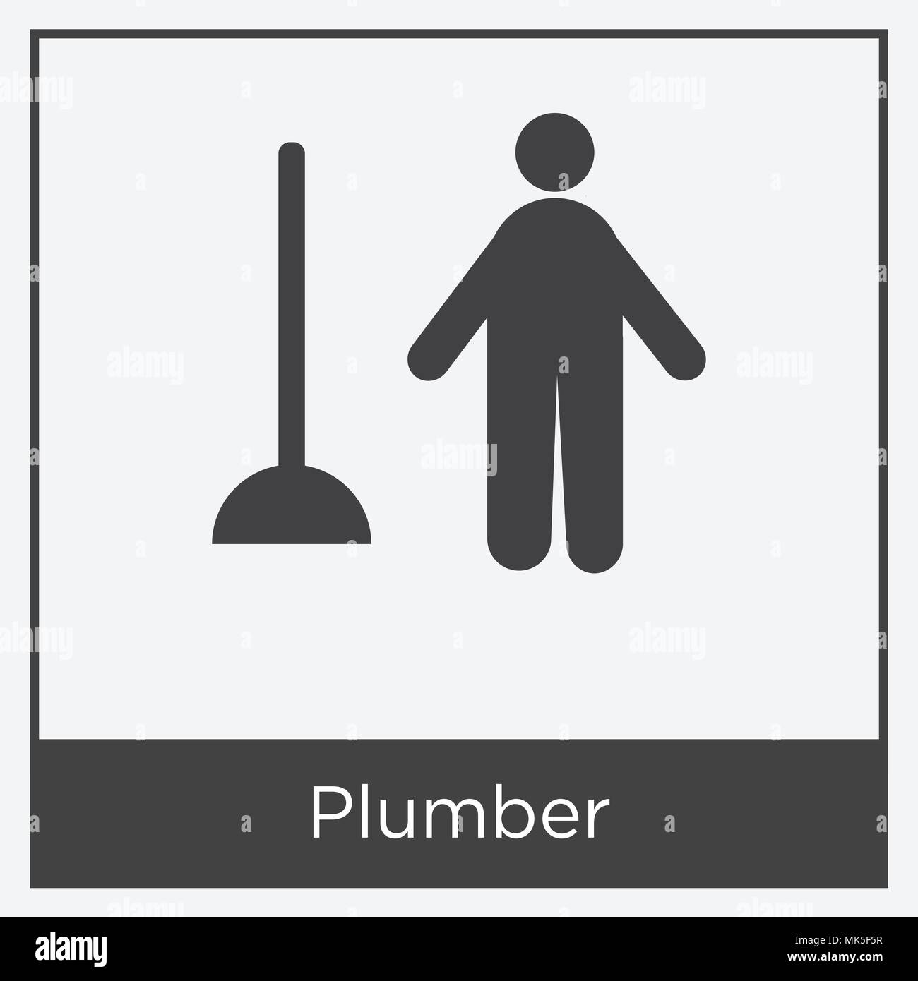 Plumber icon isolated on white background with gray frame, sign and ...