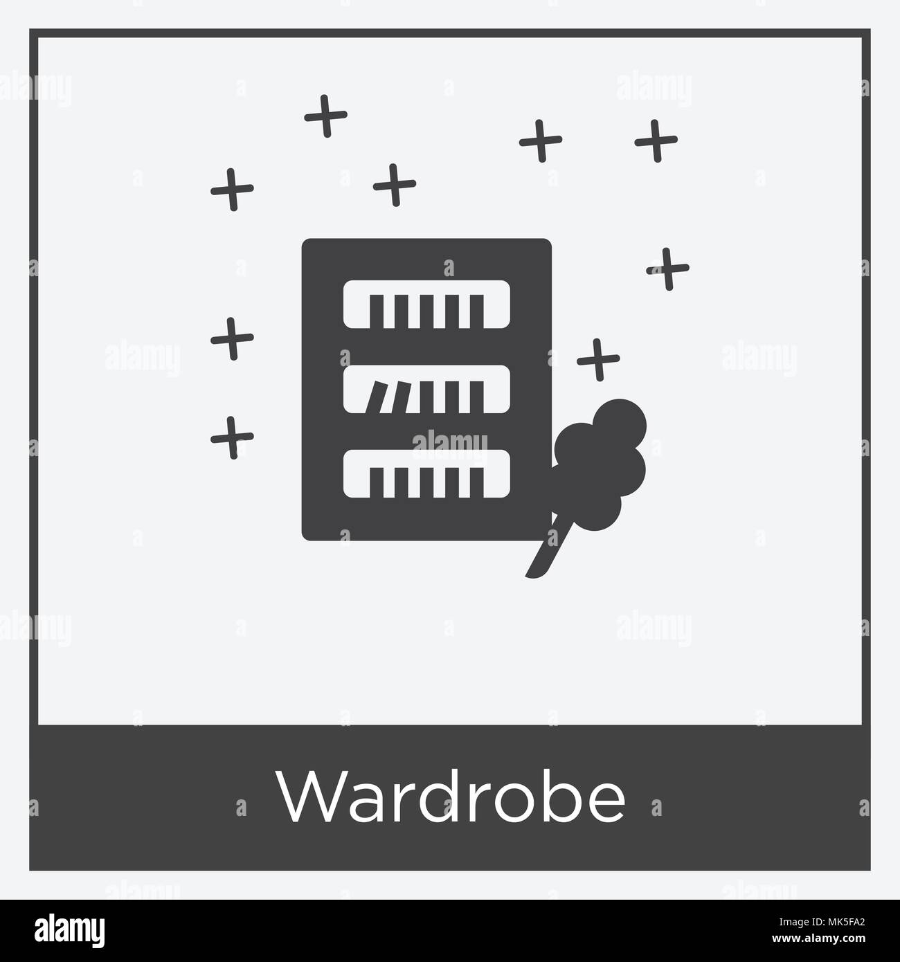Wardrobe icon isolated on white background with gray frame, sign and ...