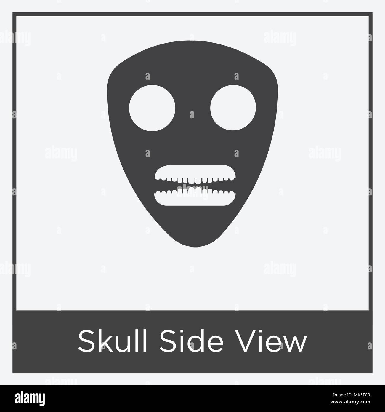 Skull Side View icon isolated on white background with gray frame, sign ...