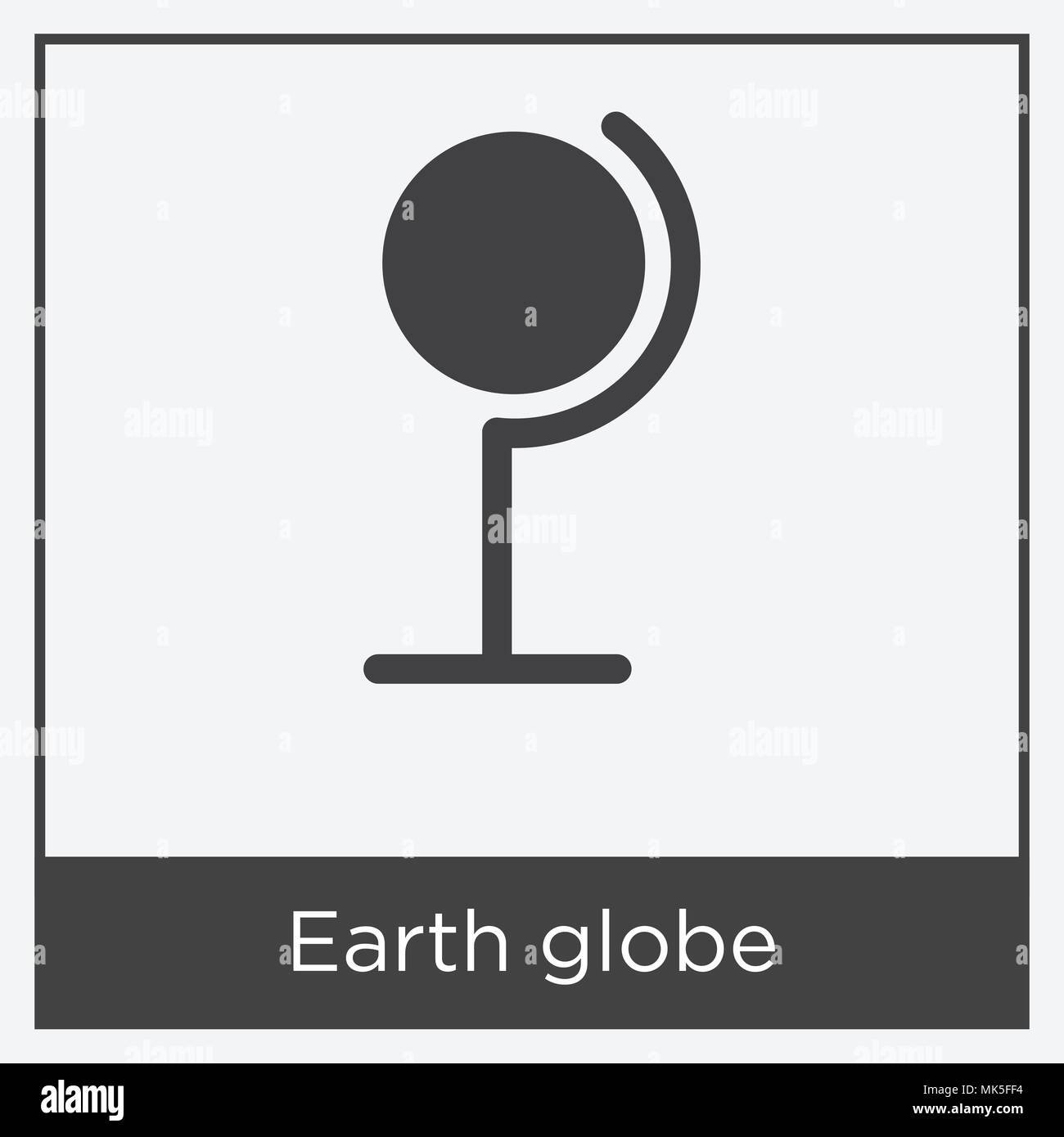 Earth globe icon isolated on white background with gray frame, sign and ...