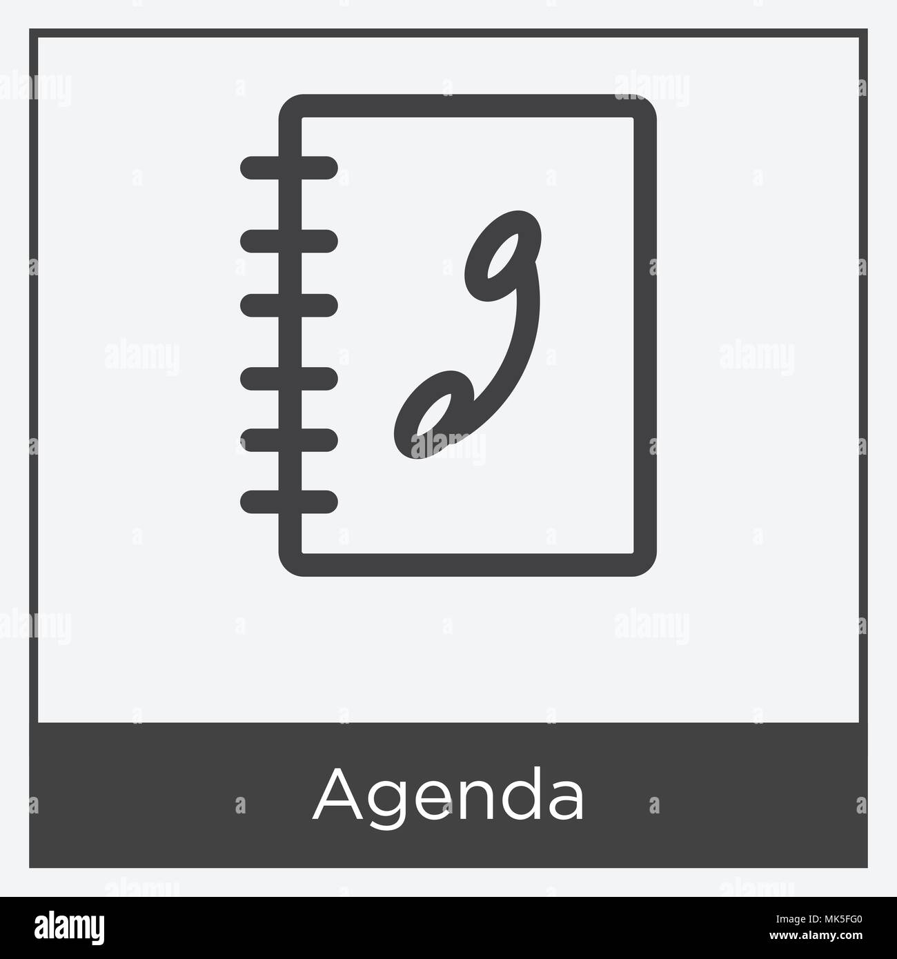 Agenda icon isolated on white background with gray frame, sign and ...