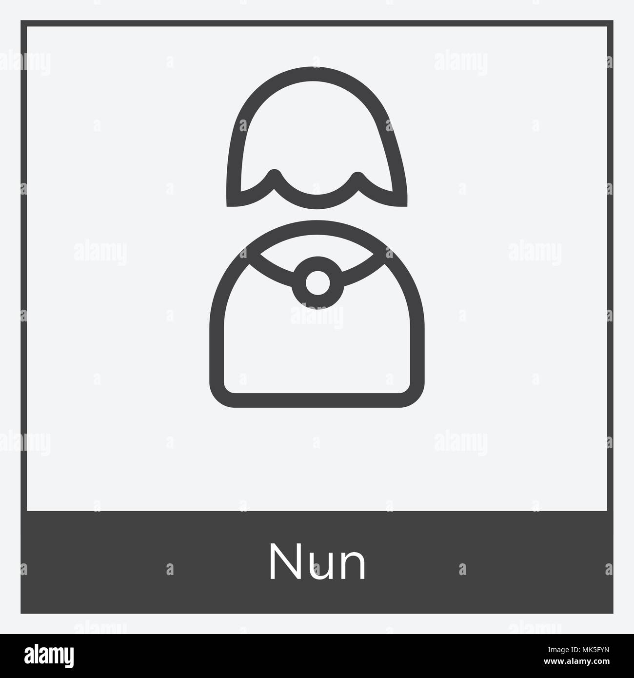 Nun icon isolated on white background with gray frame, sign and symbol ...
