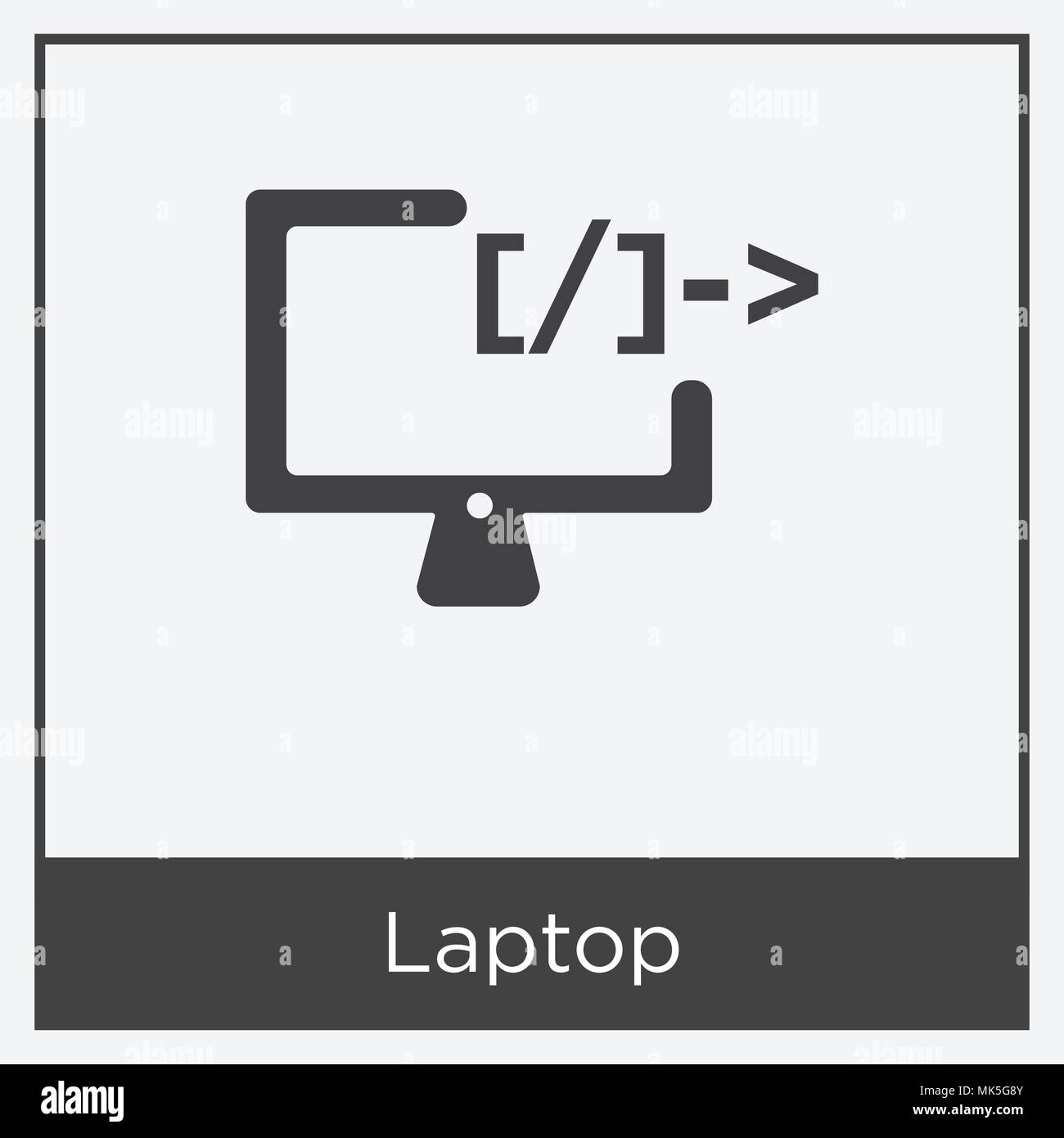 Laptop icon isolated on white background with gray frame, sign and ...