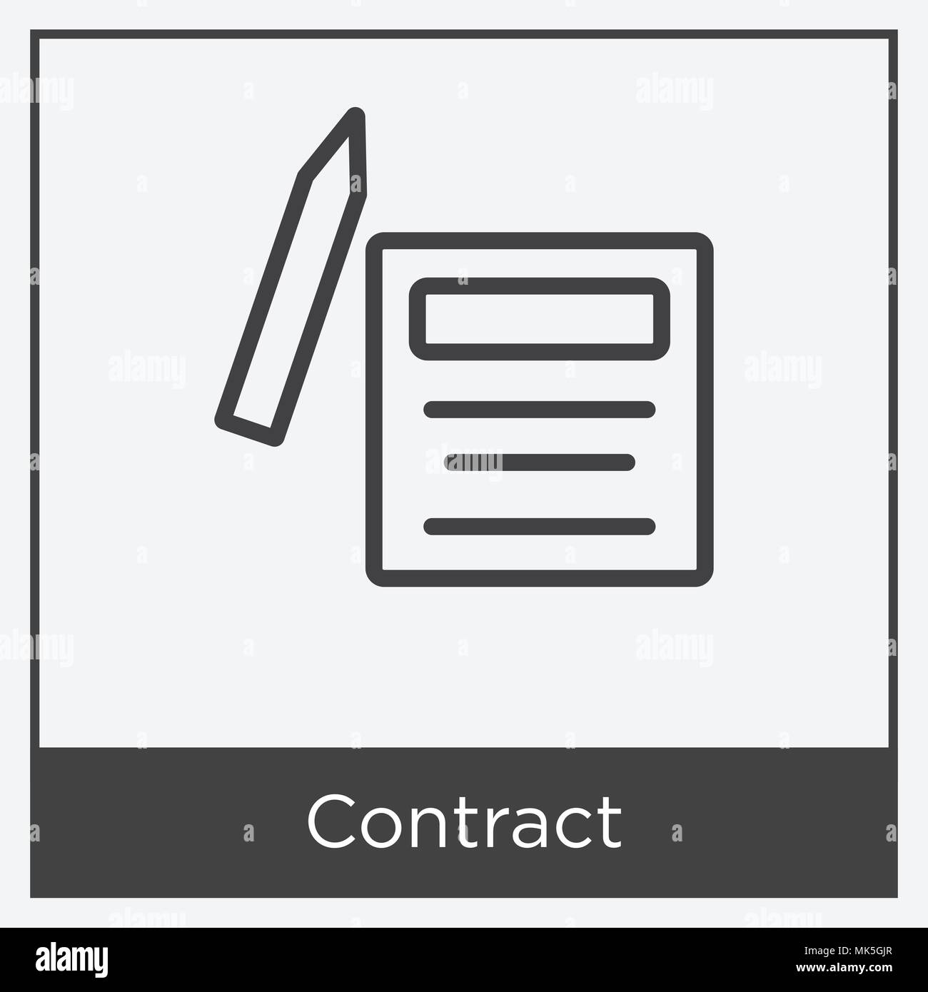 Contract icon isolated on white background with gray frame, sign and ...