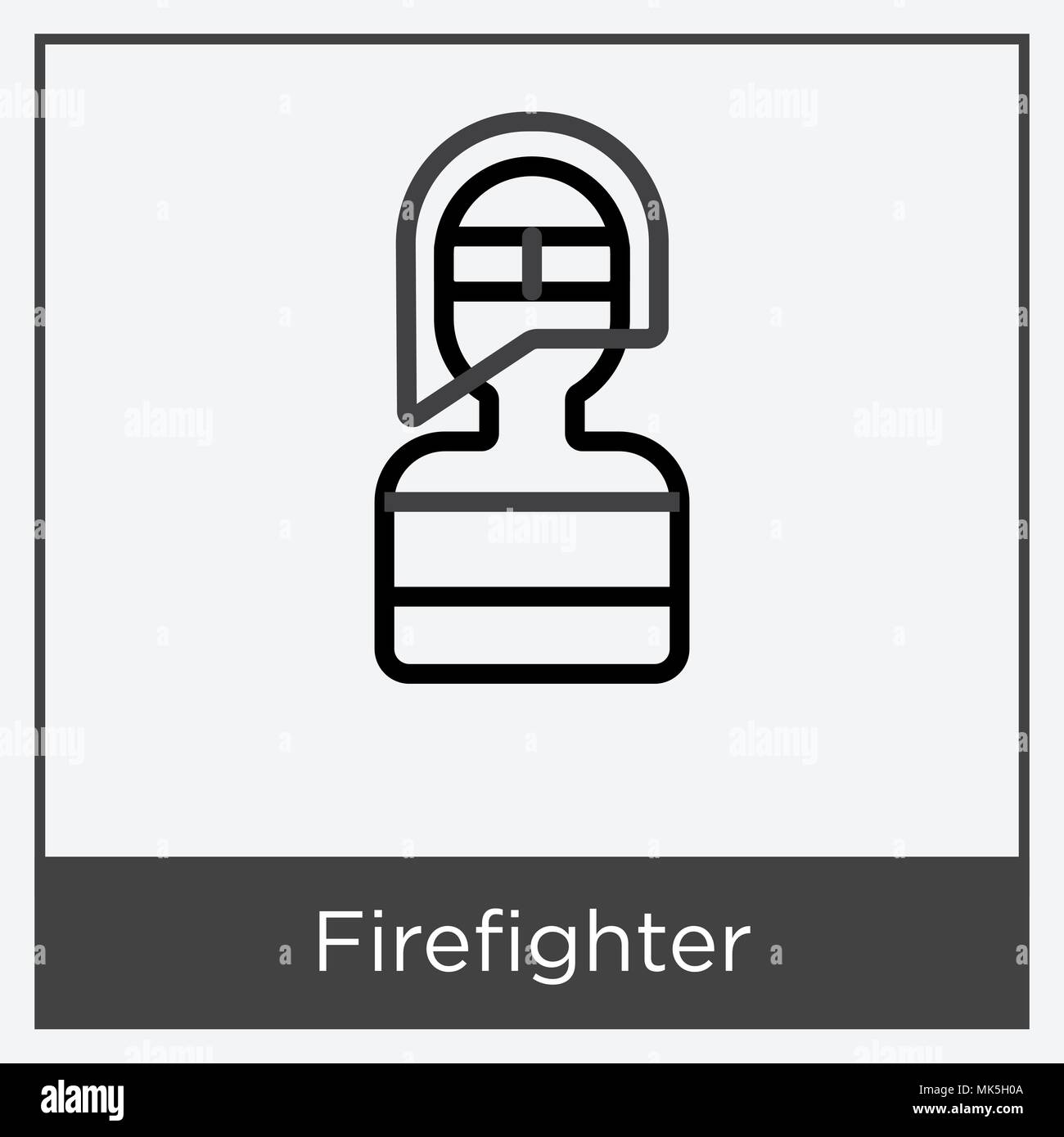 Firefighter icon isolated on white background with gray frame, sign and ...