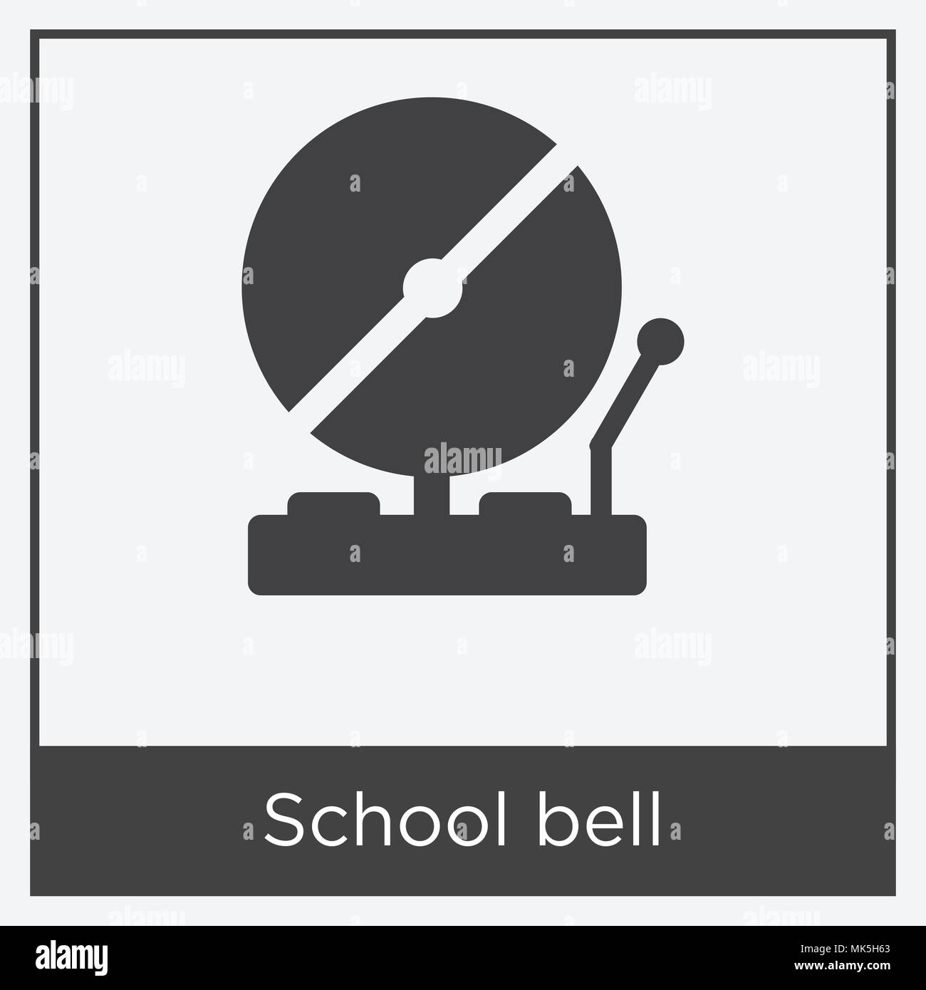 School bell icon isolated on white background with gray frame, sign and ...