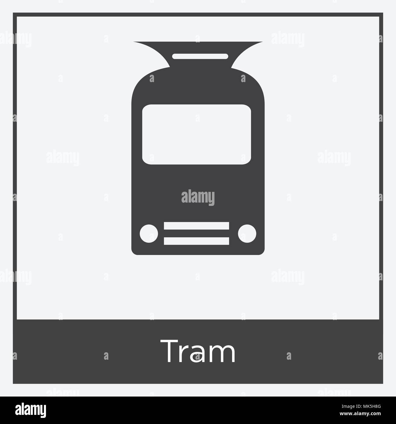 Tram icon isolated on white background with gray frame, sign and symbol ...