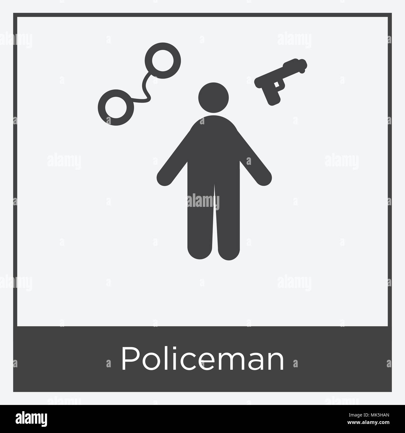 Policeman icon isolated on white background with gray frame, sign and ...