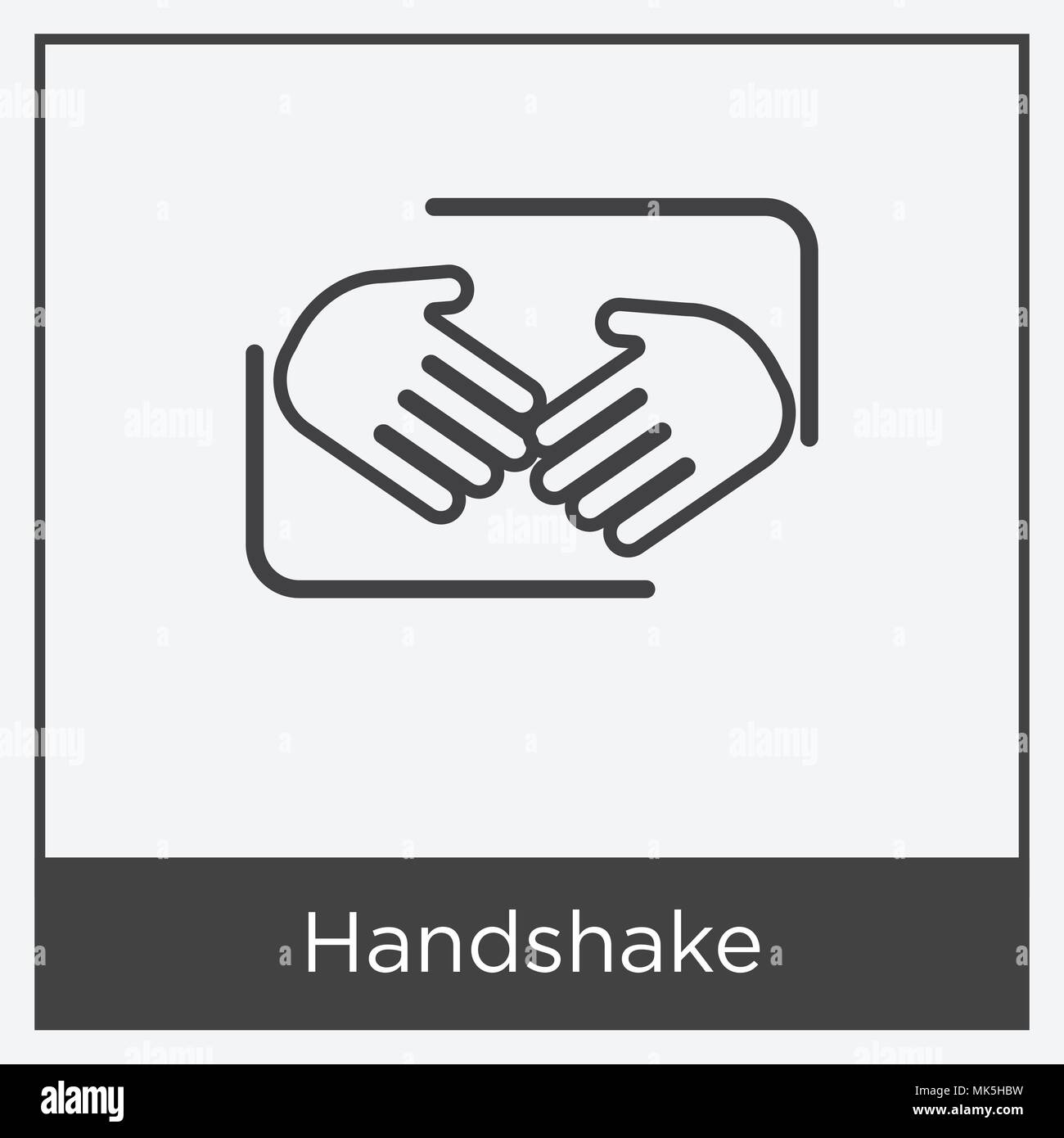Handshake icon isolated on white background with gray frame, sign and ...