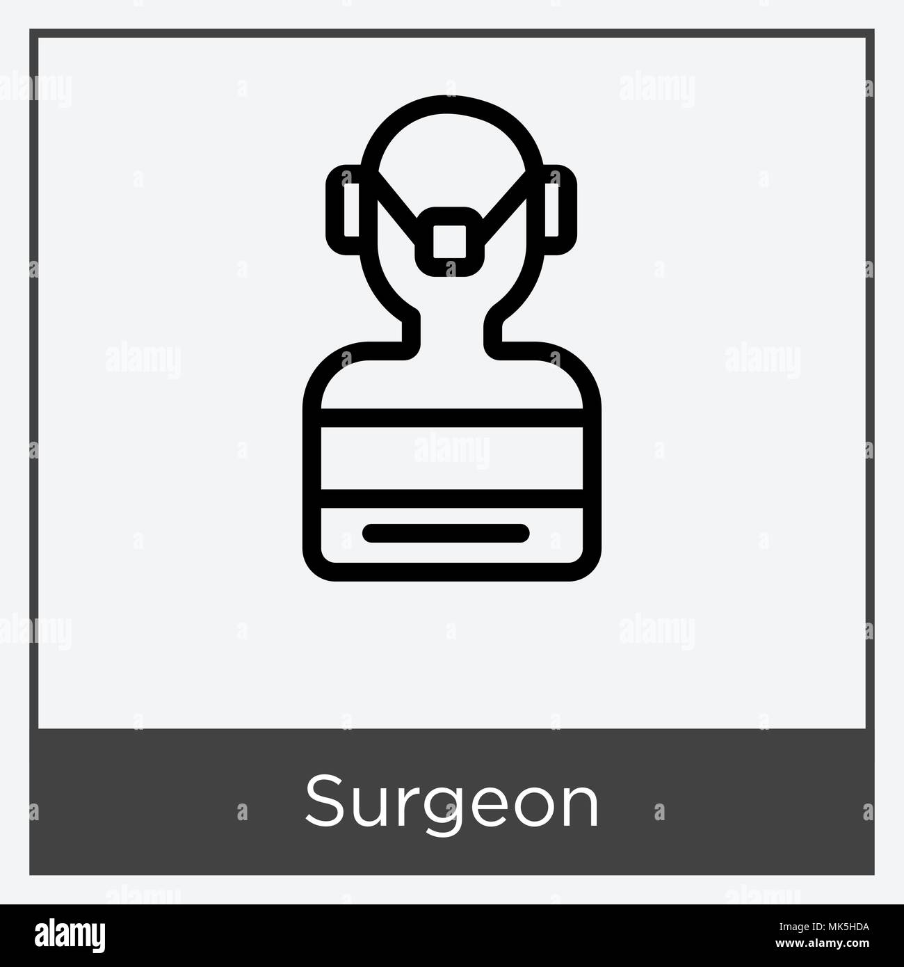 Surgeon icon isolated on white background with gray frame, sign and ...