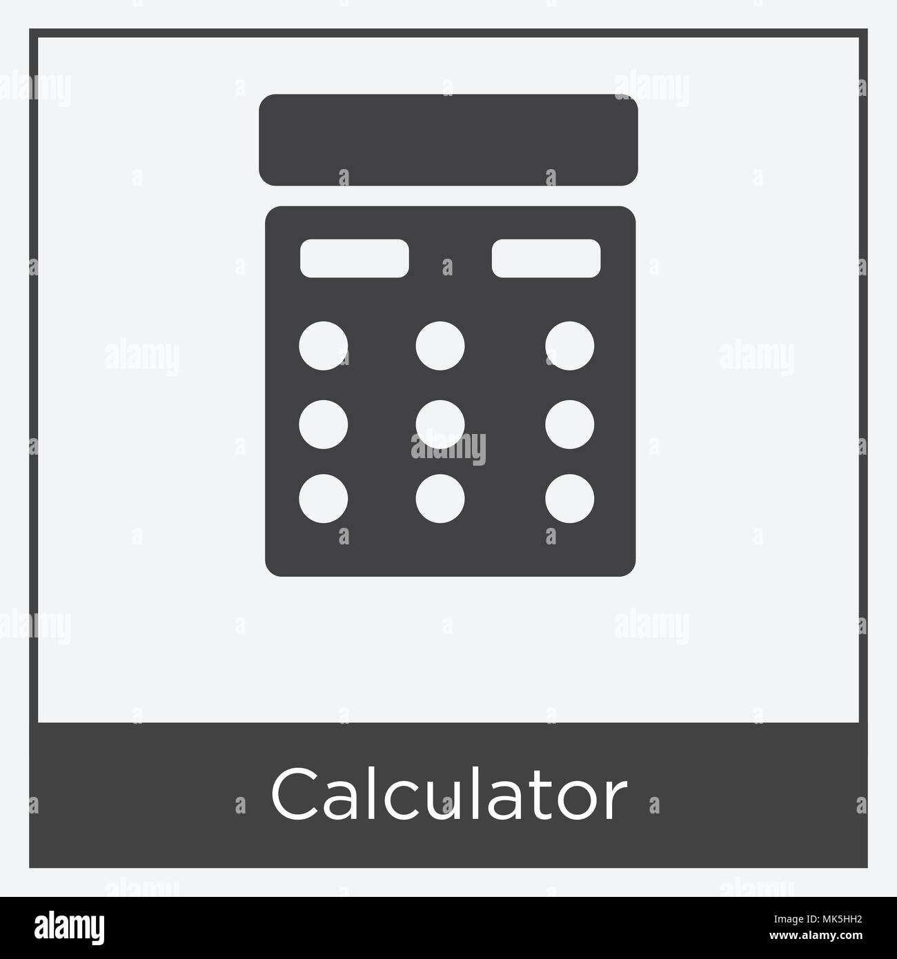 Calculator icon isolated on white background with gray frame, sign and ...