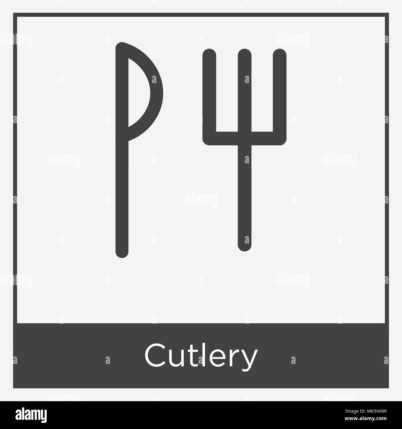 Cutlery icon isolated on white background with gray frame, sign and ...
