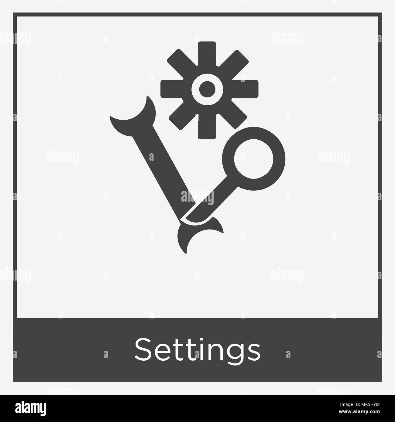 Settings icon isolated on white background with gray frame, sign and ...