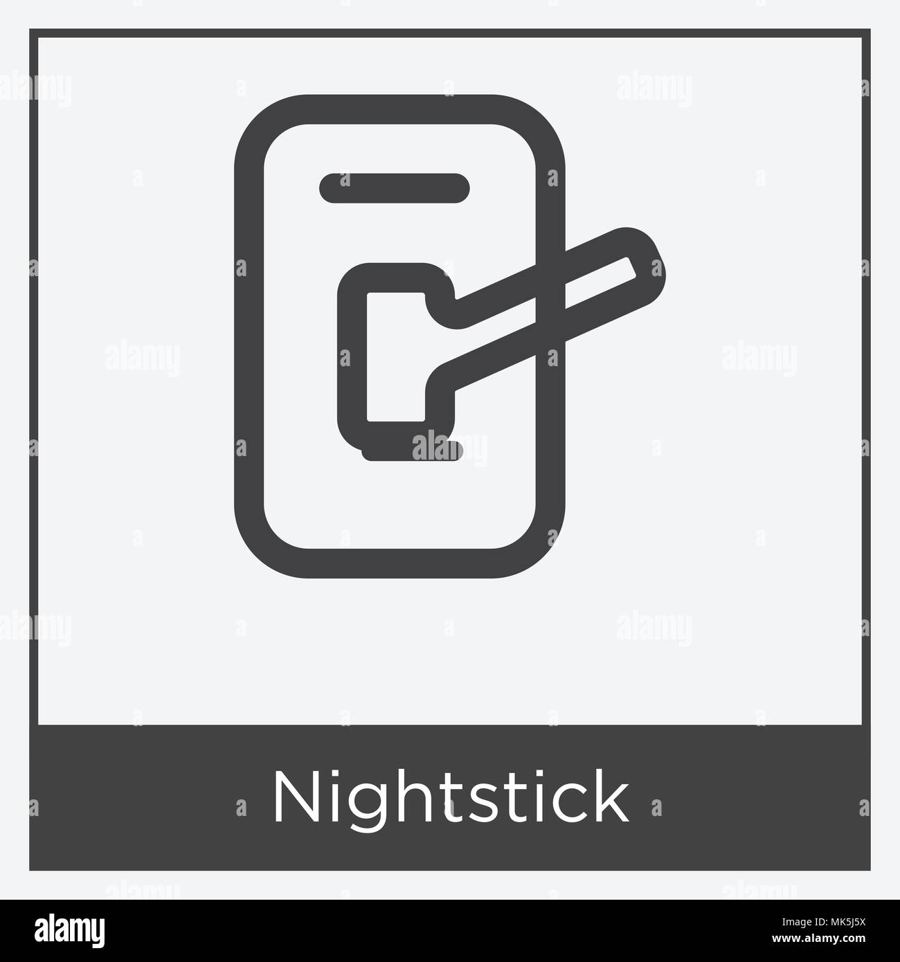 Nightstick icon isolated on white background with gray frame, sign and ...